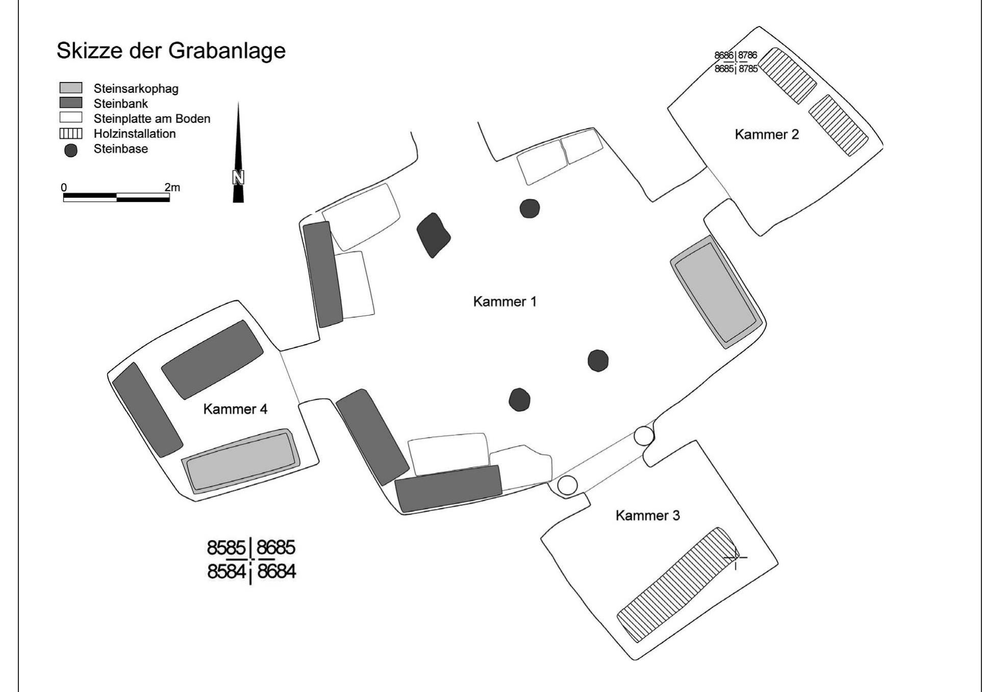 The royal hypogeum: schematic plan of the four rock-cut