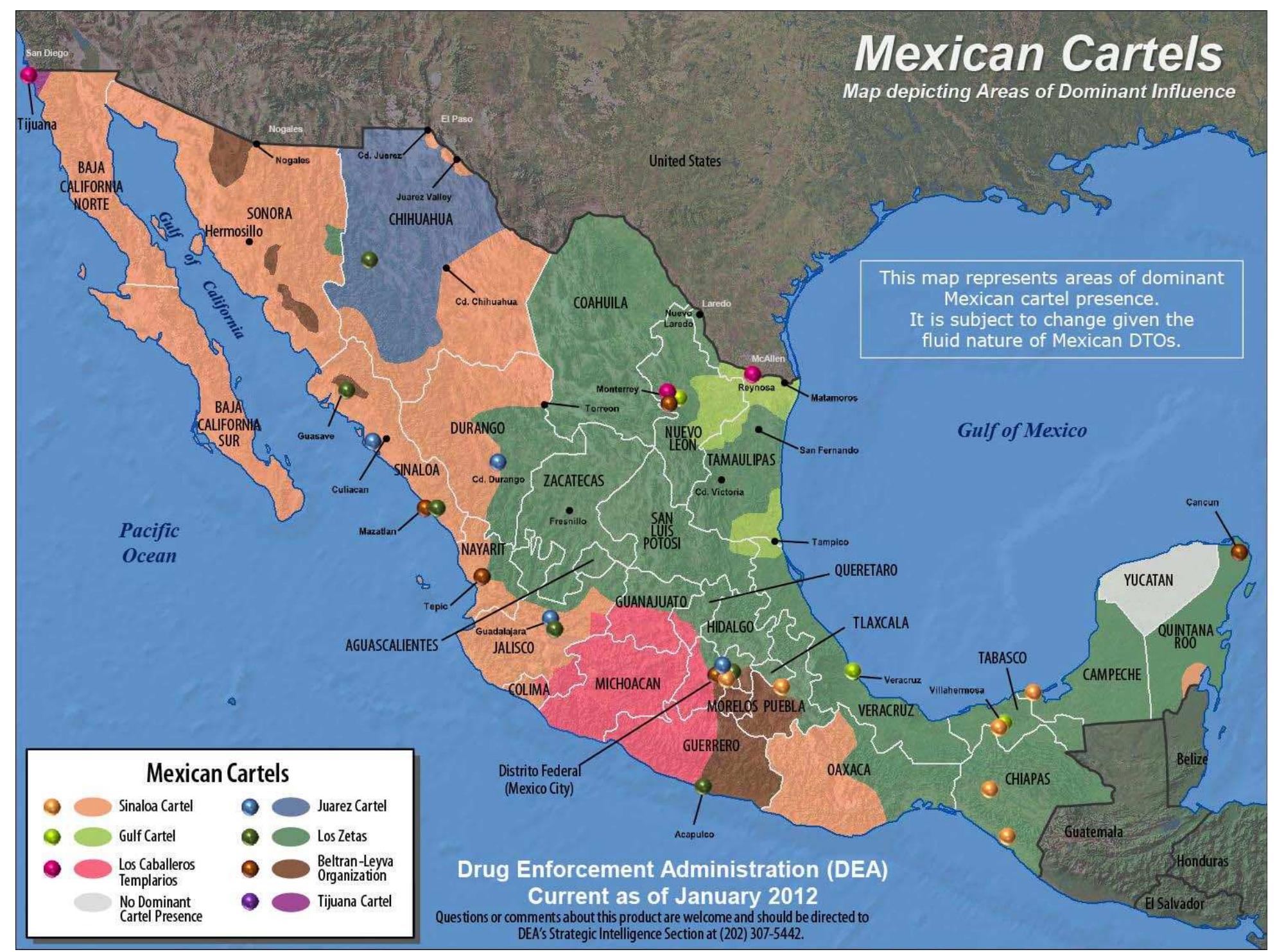 Map of dto areas of dominant influence in mexico by dea