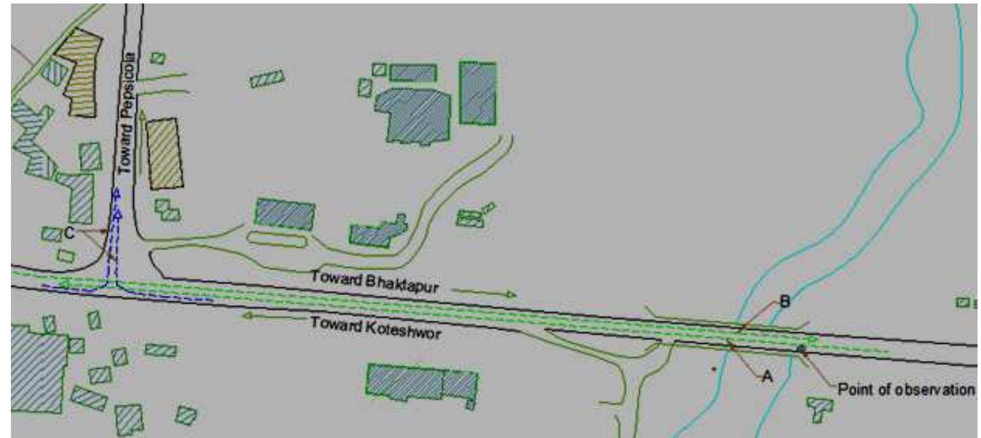 Route showing point of observation towards the destination