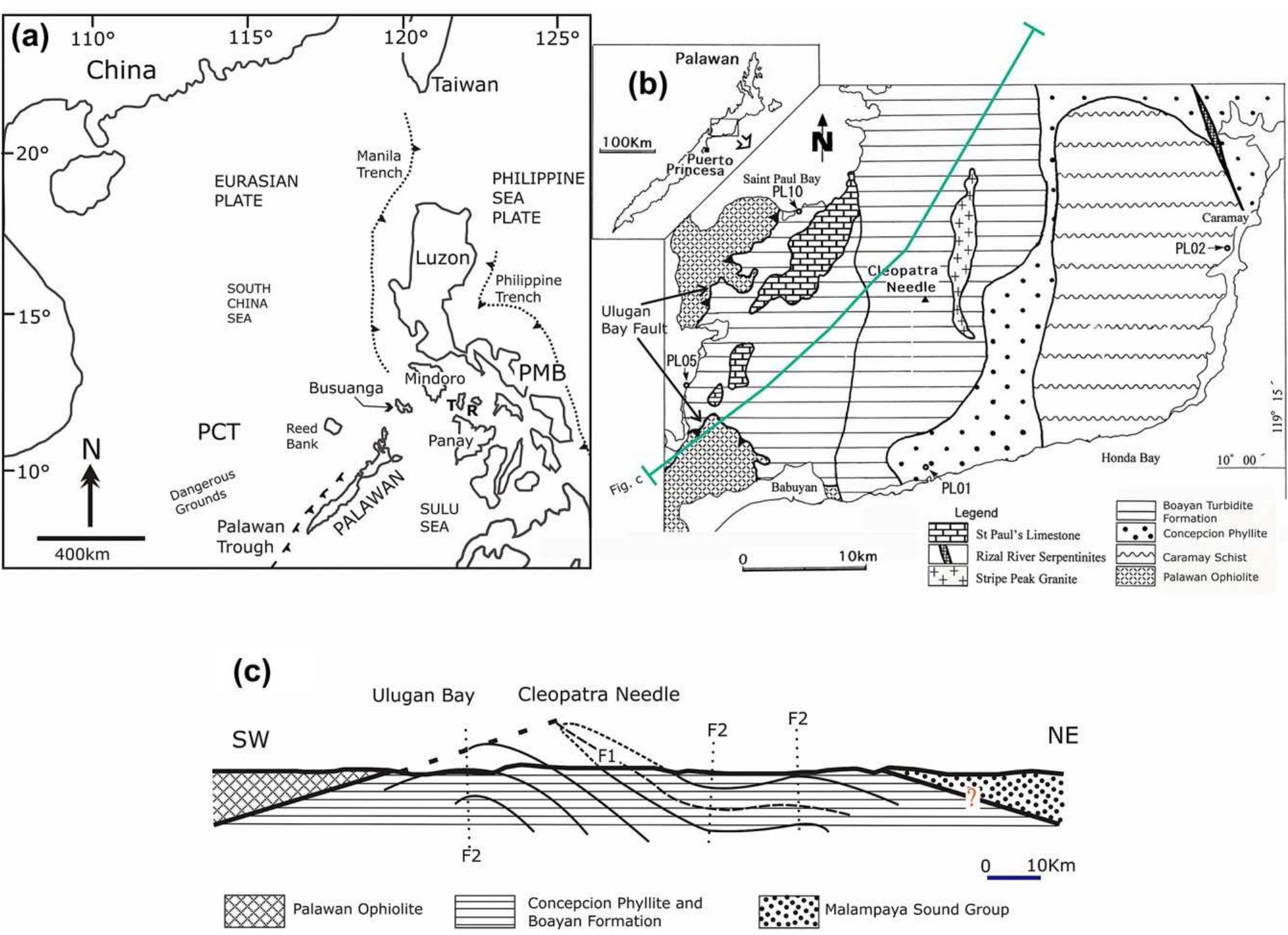 (a) map of the island of palawan and surrounding islands;