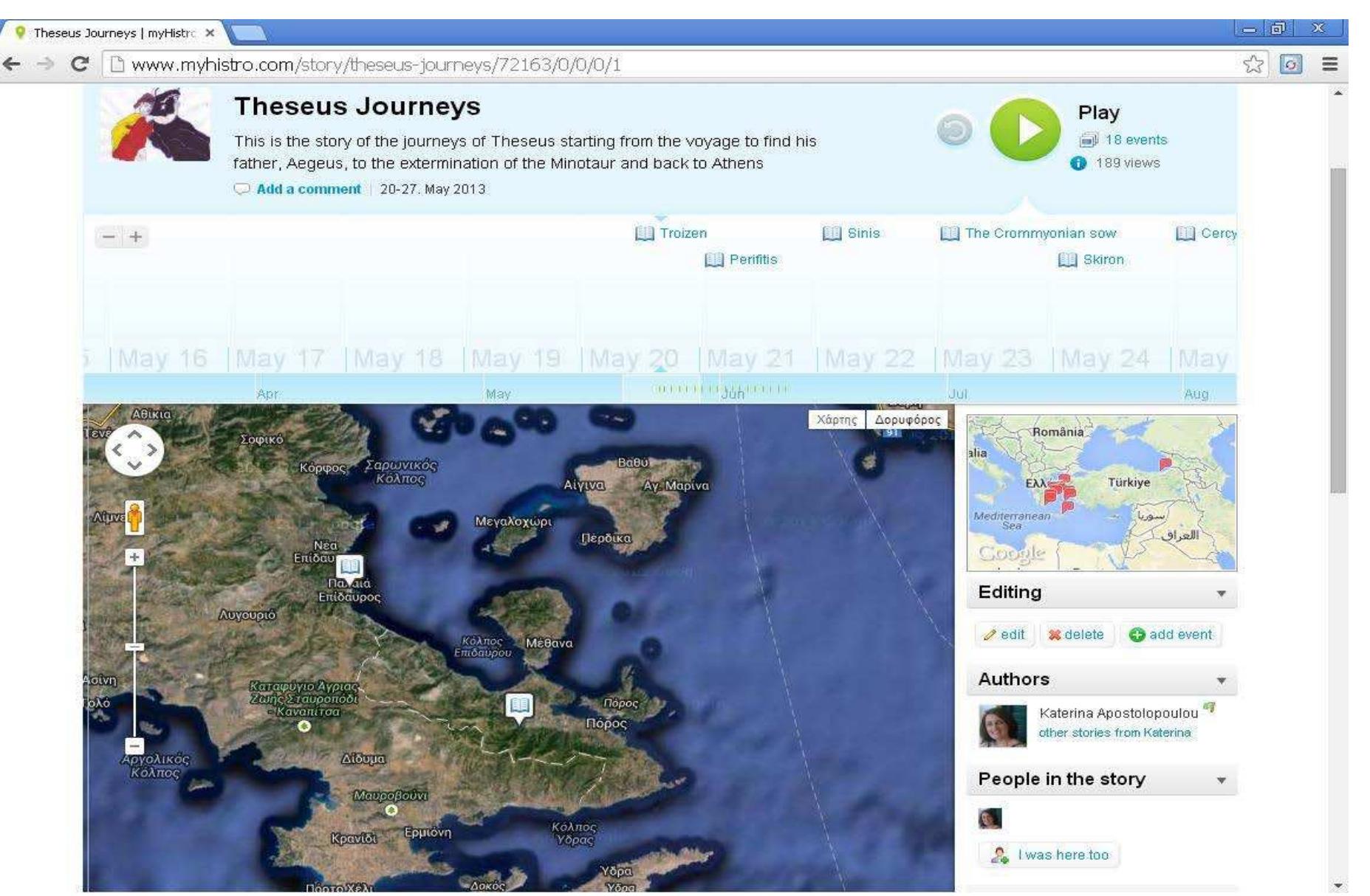 Theseus journeys on myhistro story map