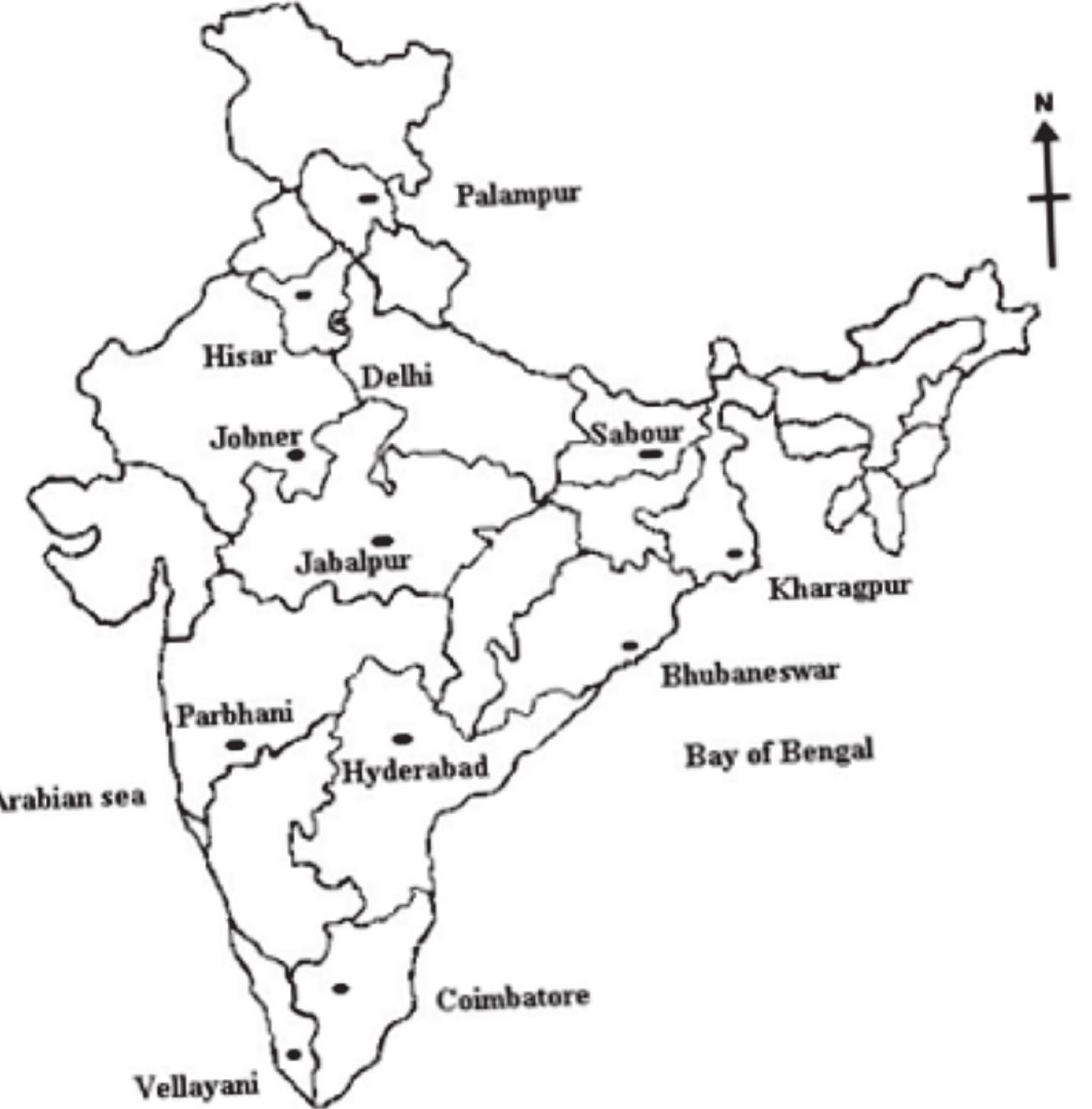 Map of india showing the soil samples collected from