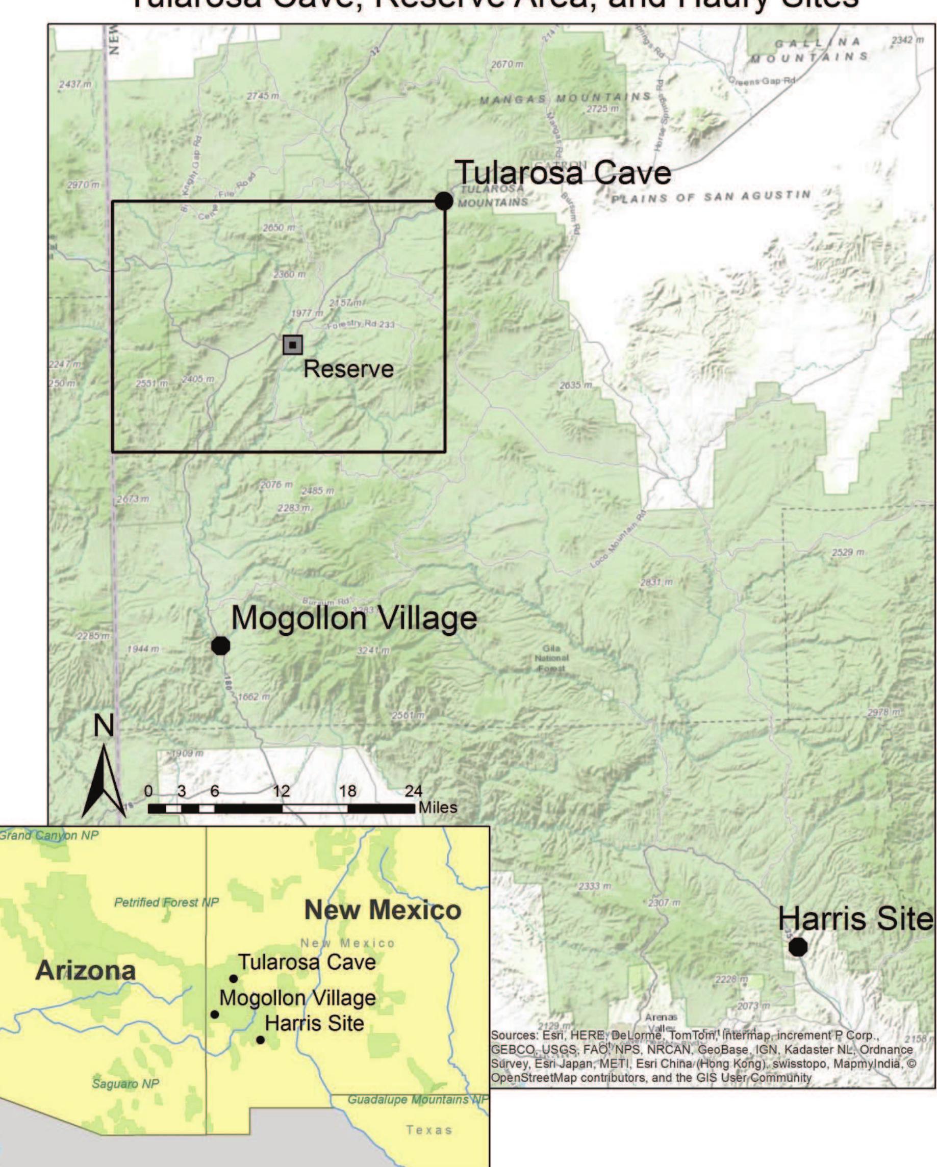 Map of the reserve area, tularosa cave and haury (1936)