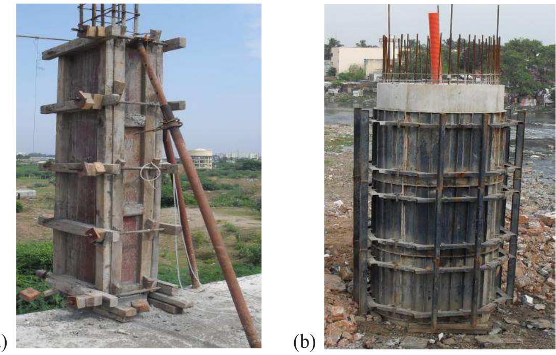 (a) conventional formwork system; (b) system formwork.