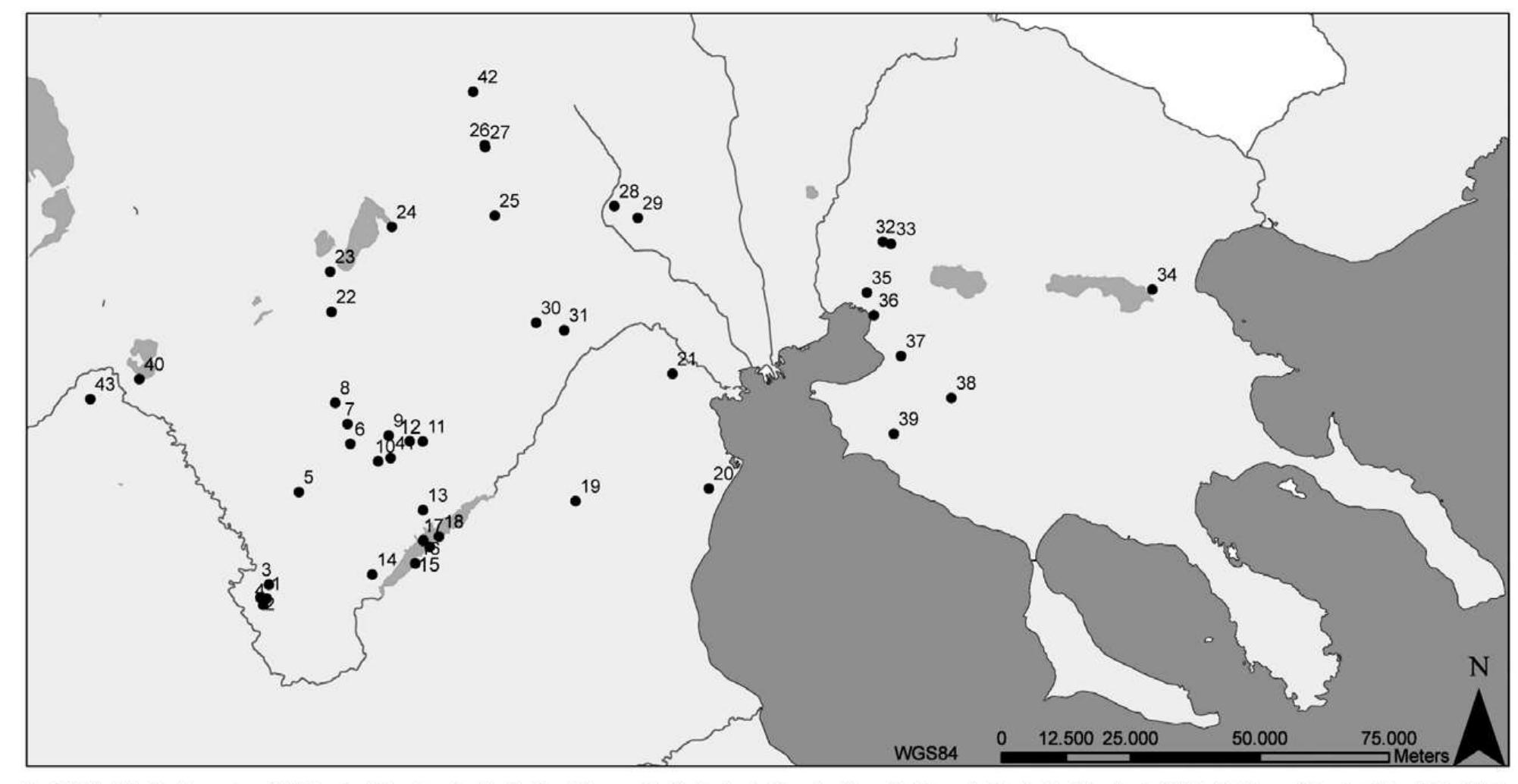 Map with early neolithic and middle neolithic archaeological