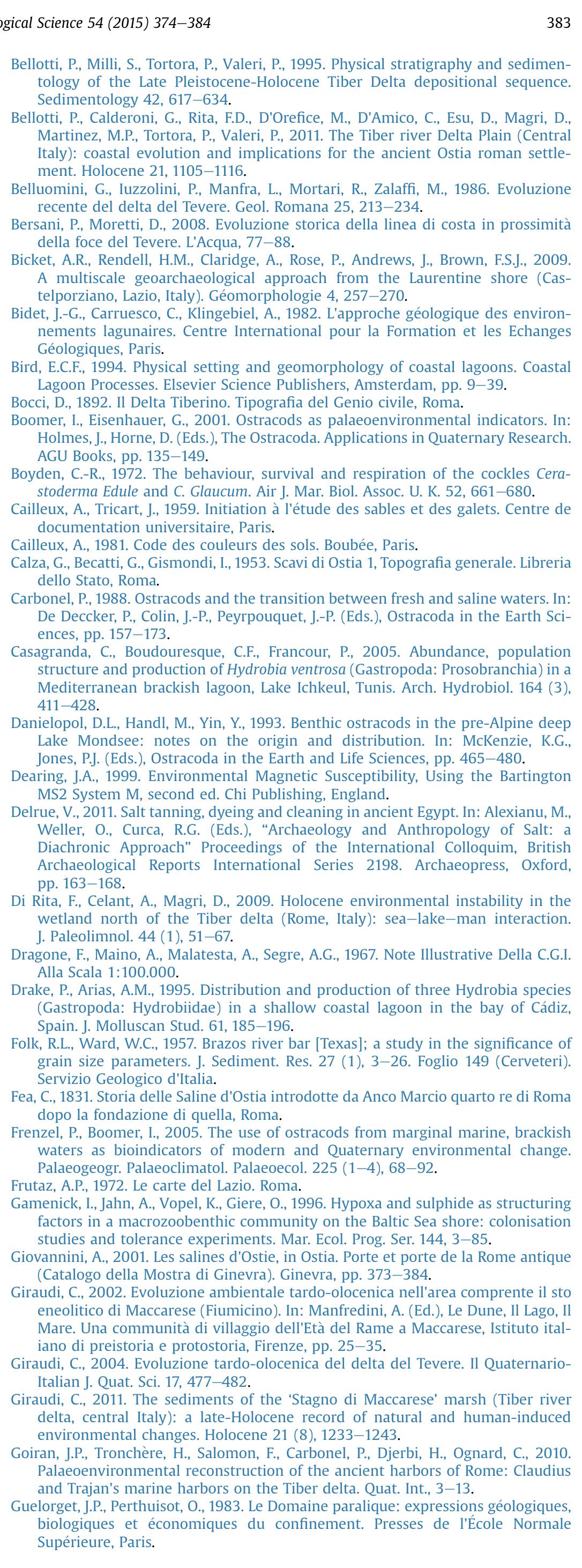 Table 4 - Palaeoenvironmental evolution of the ancient
