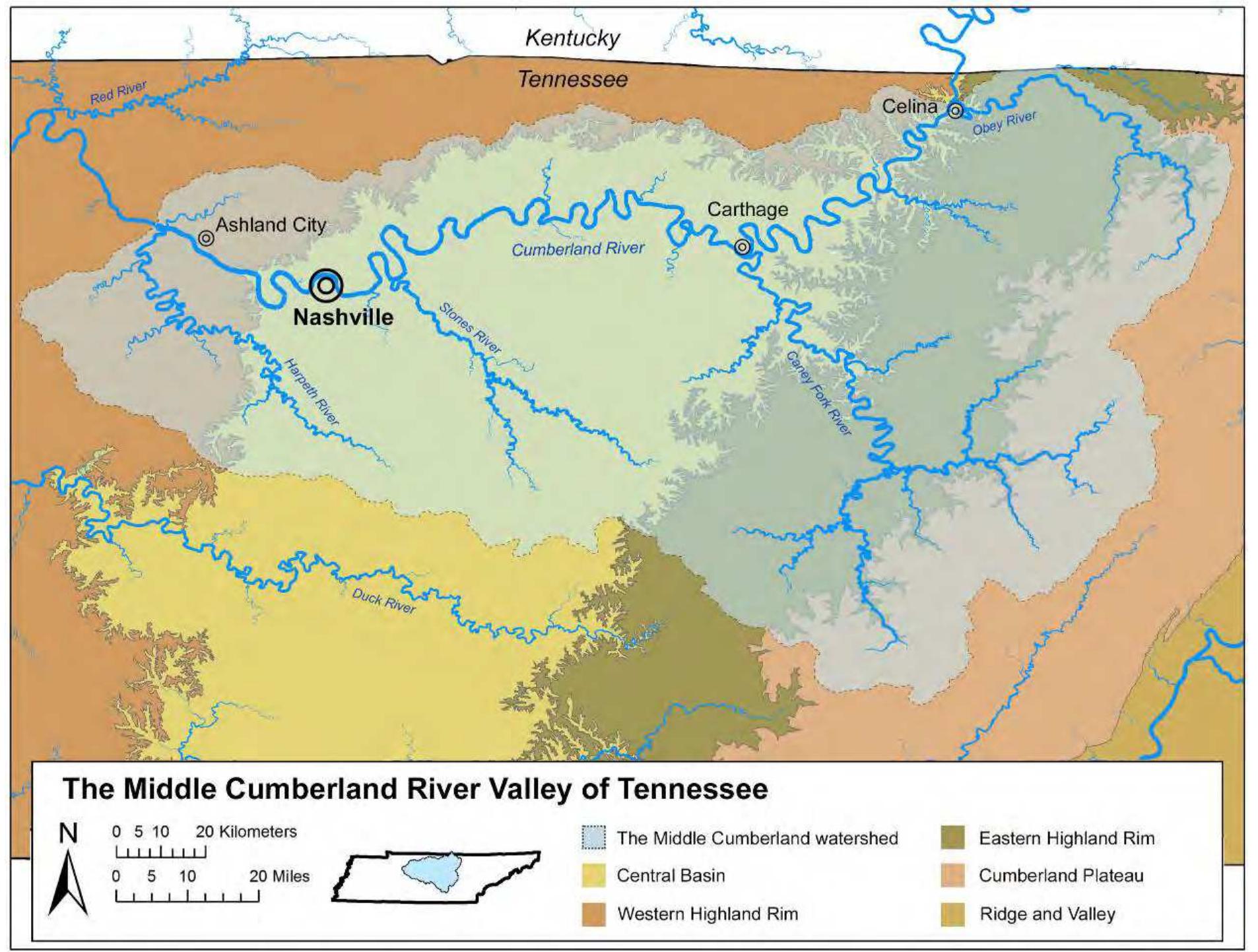 Map of the middle cumberland river valley within the