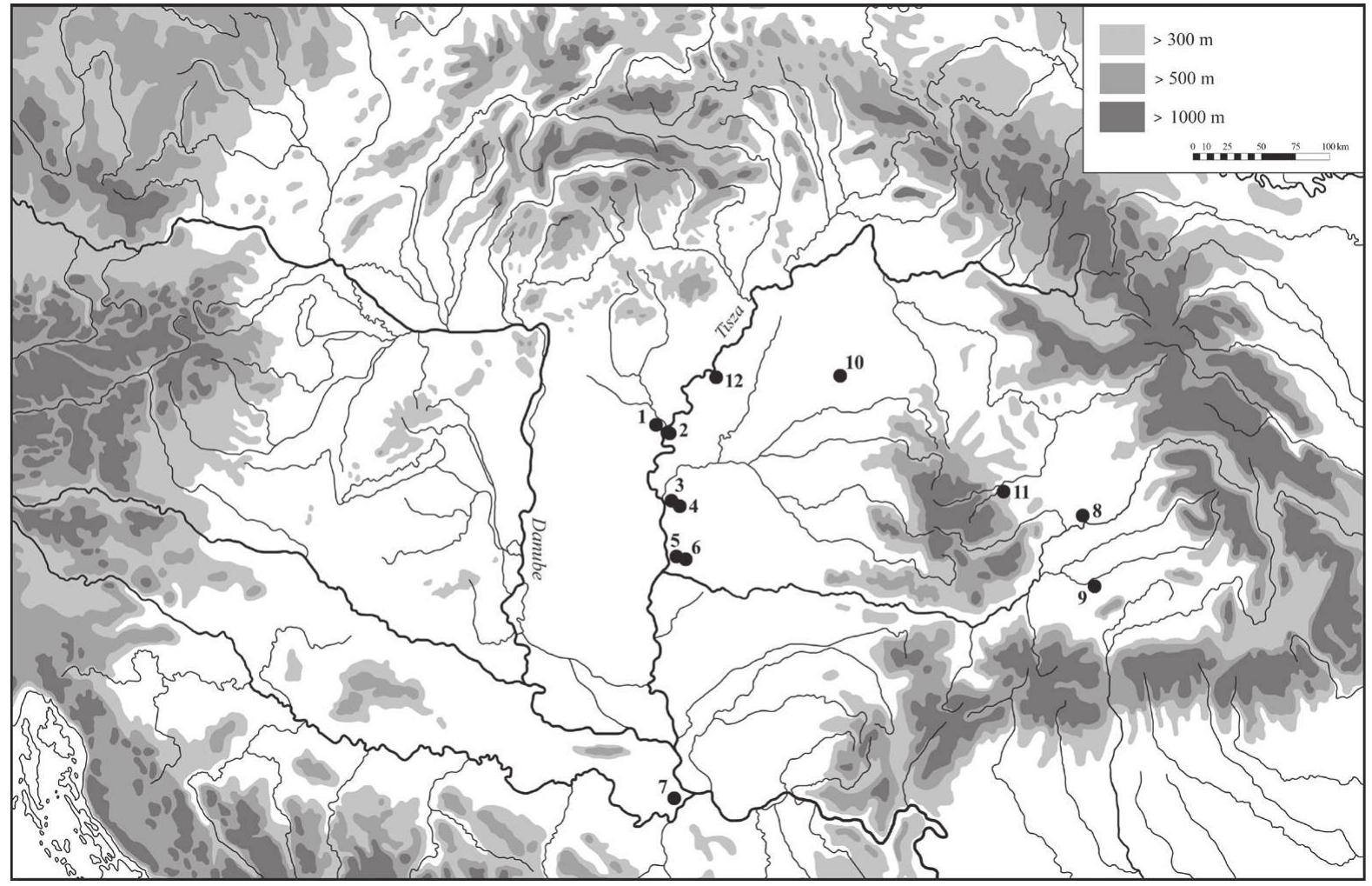 Map of narrow bladed lang seaxes in the territory of gepids