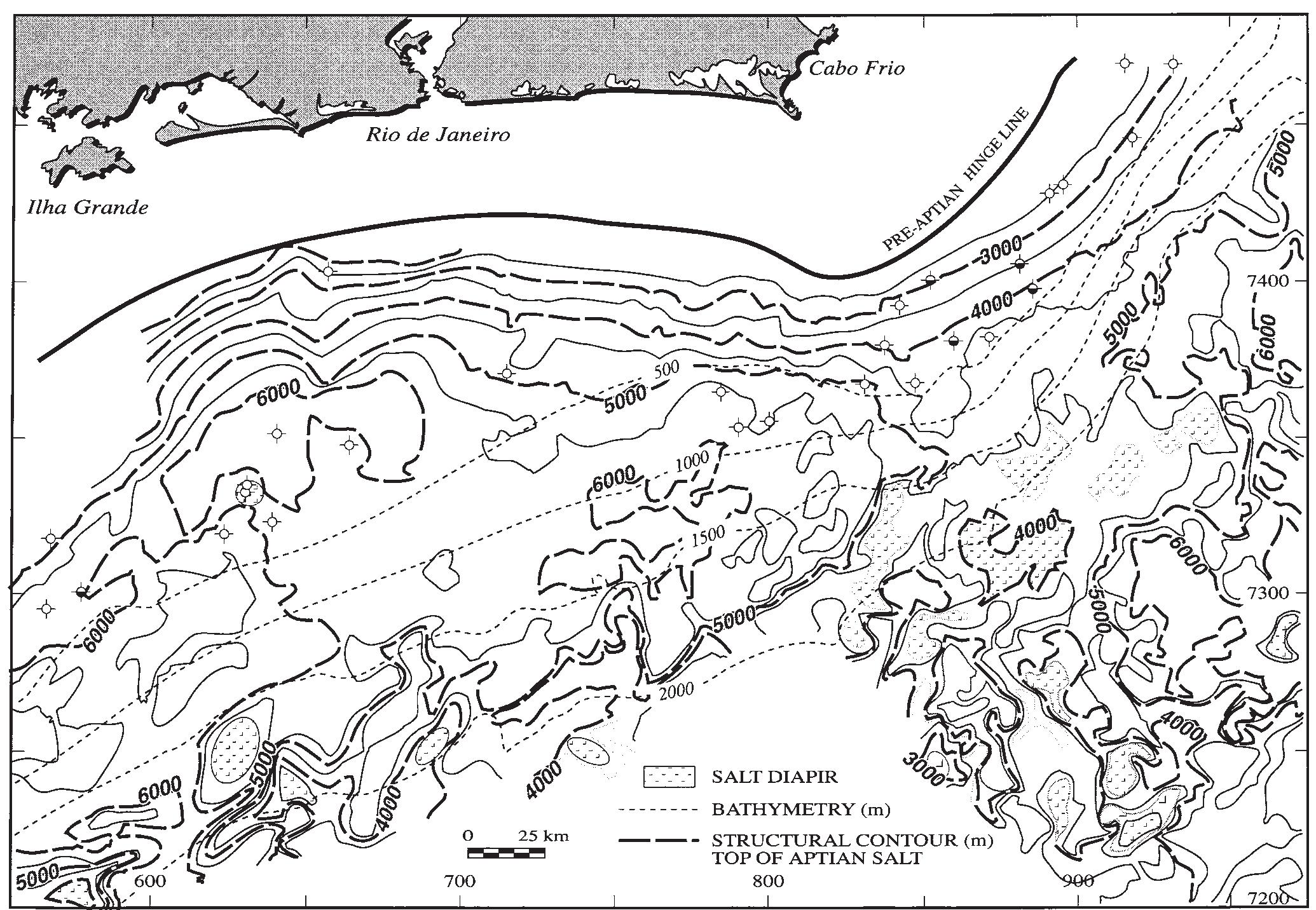simplified depth-converted structural map of the top of