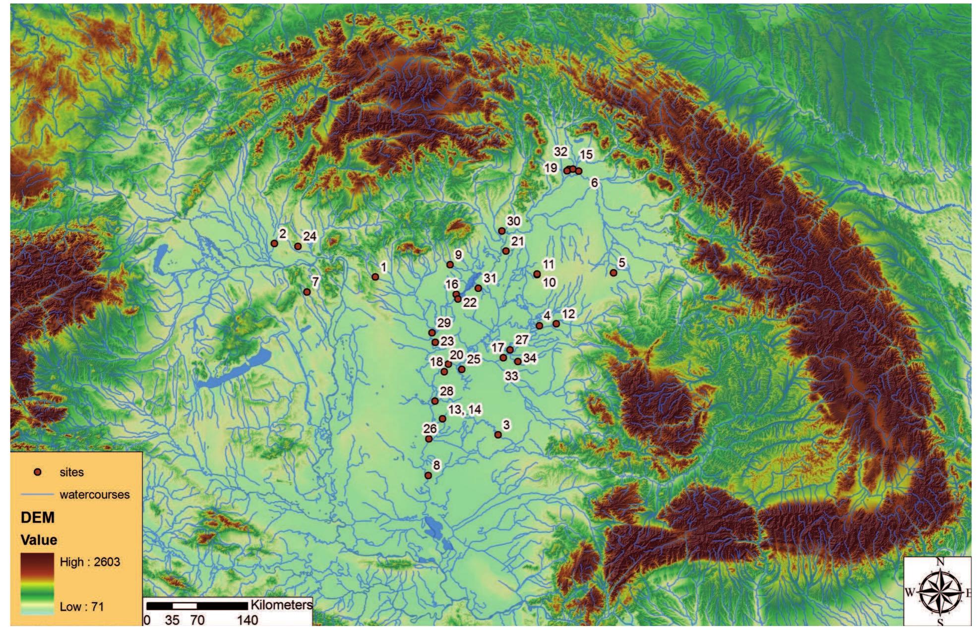 Map of carpathian basin showing the sites mentioned in the