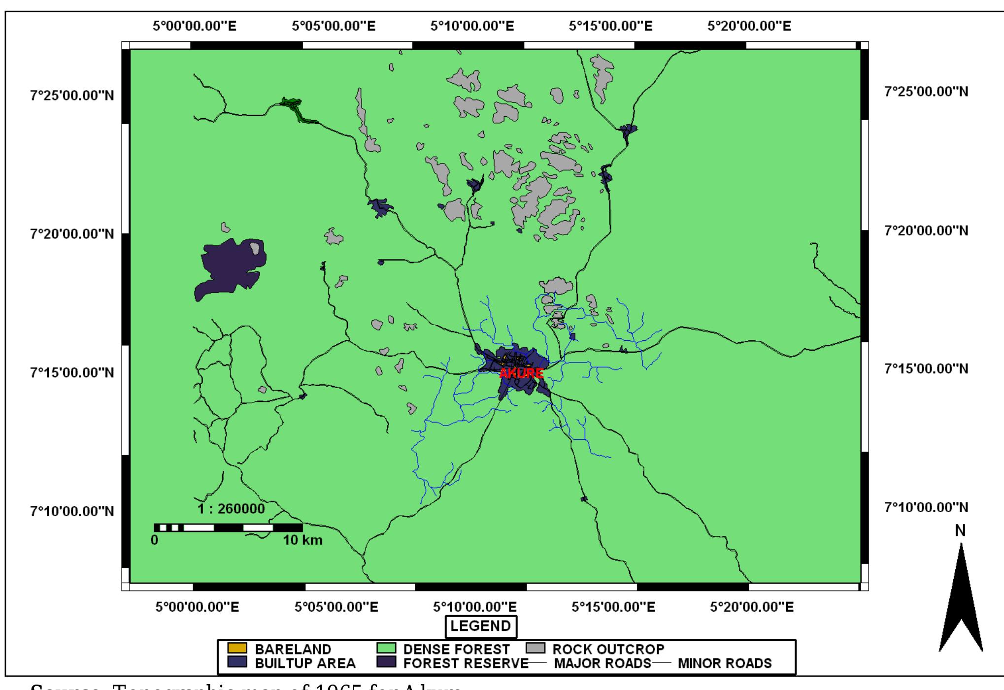 Akure 1965 landuse landcover map table 1 shows the land use