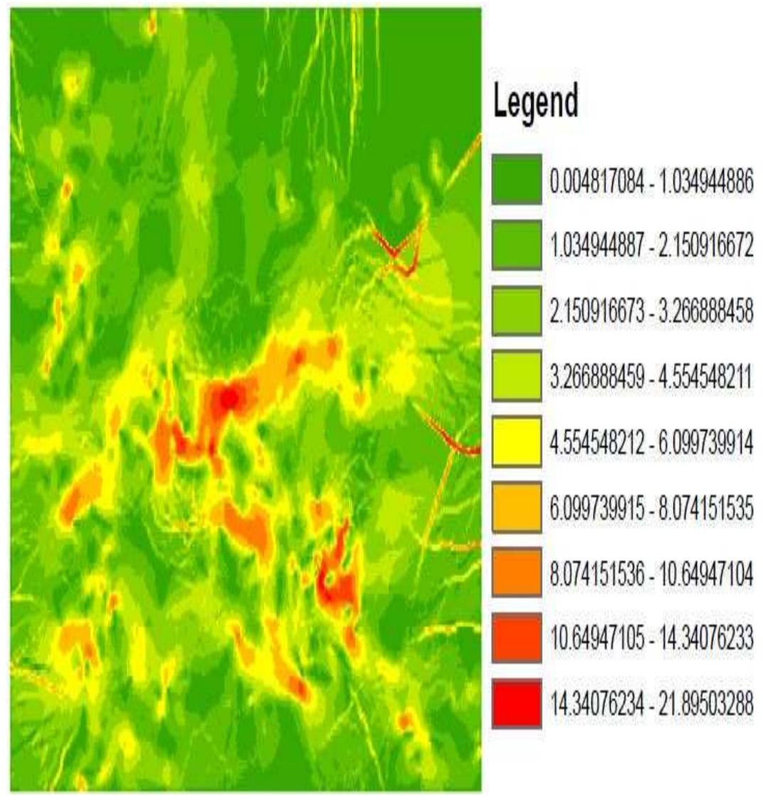 Slope map derived from google earth pro for the test site