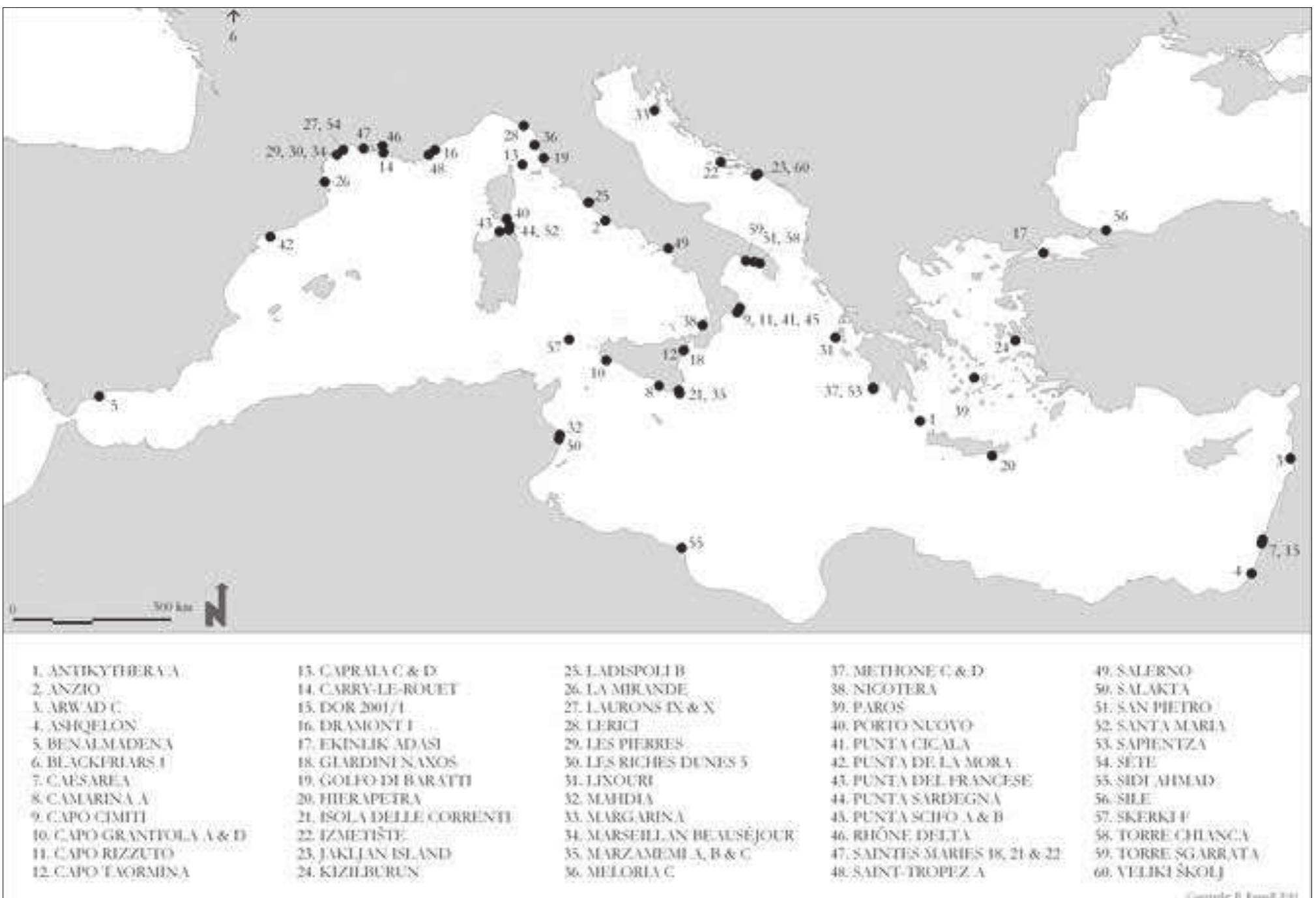 Fic. 1. map of the sites at which submerged stone cargoes