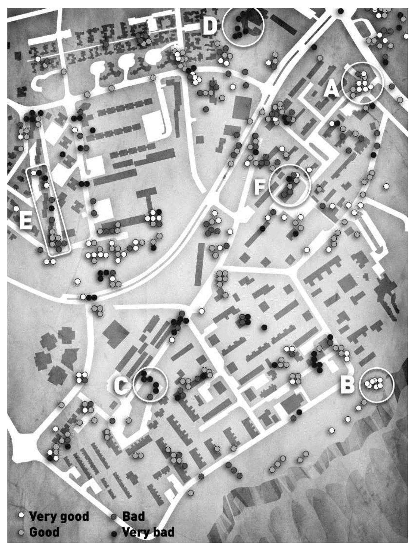 Aggregated map with examples of affective clusters and