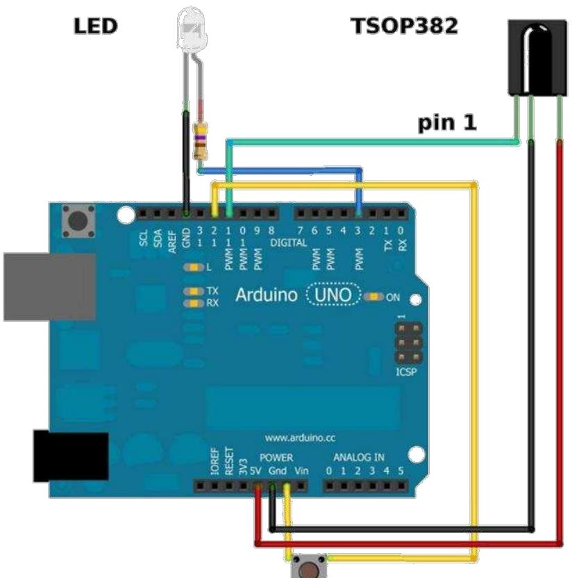 2 : tsop382 ir receiver connected to an arduino and a common