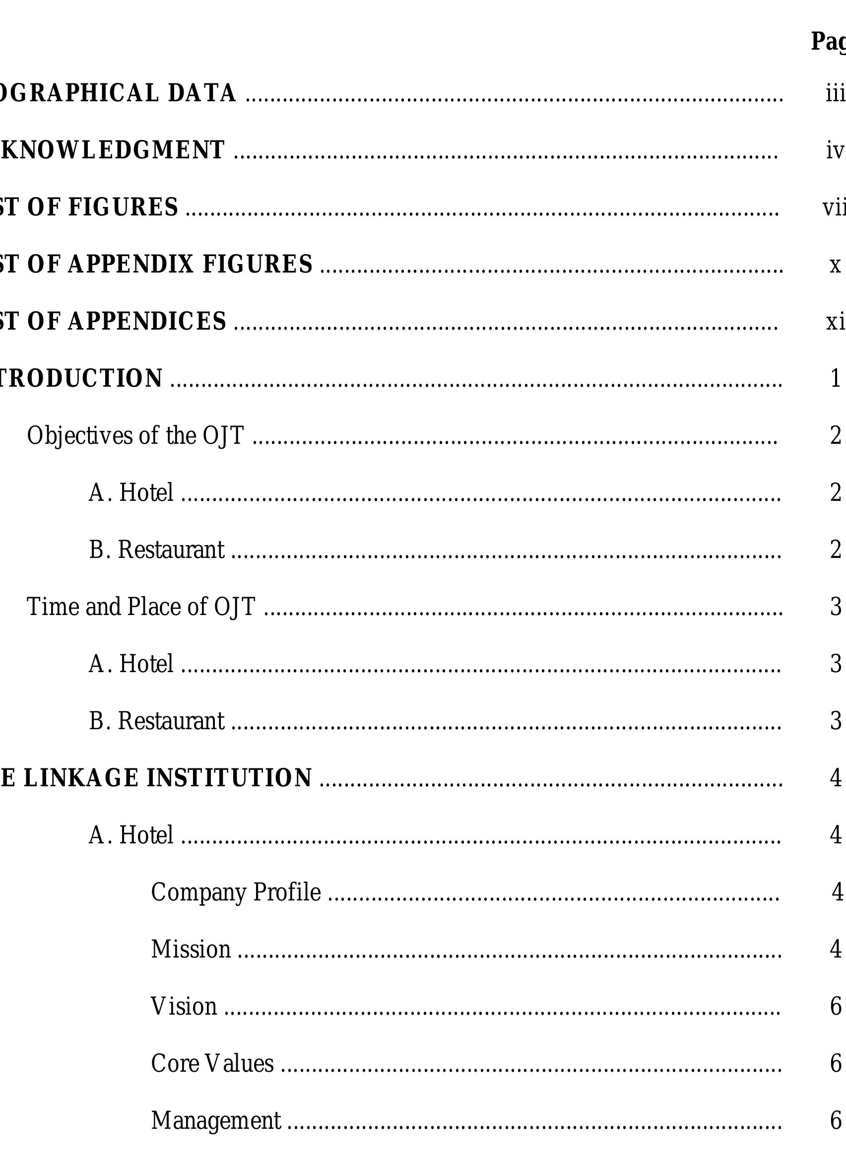 Table 1 - NARRATIVE REPORT IN HOTEL AND RESTAURANT INDUSTRY