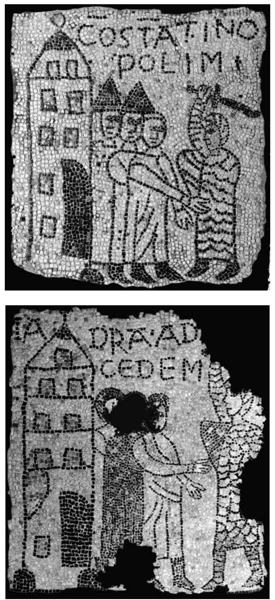 (top). the conquest of constantinople. mosaic. san giovanni