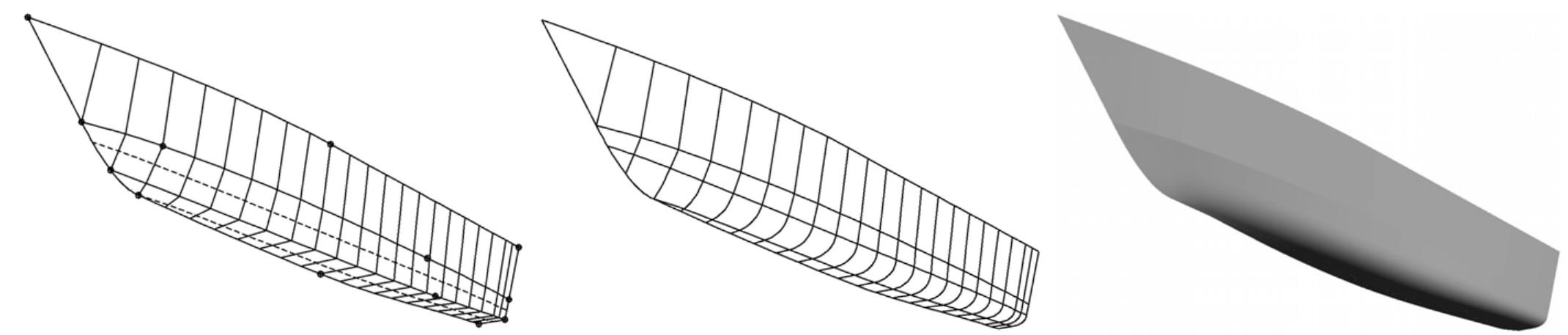 Grid definition and resulting hull form for catamaran