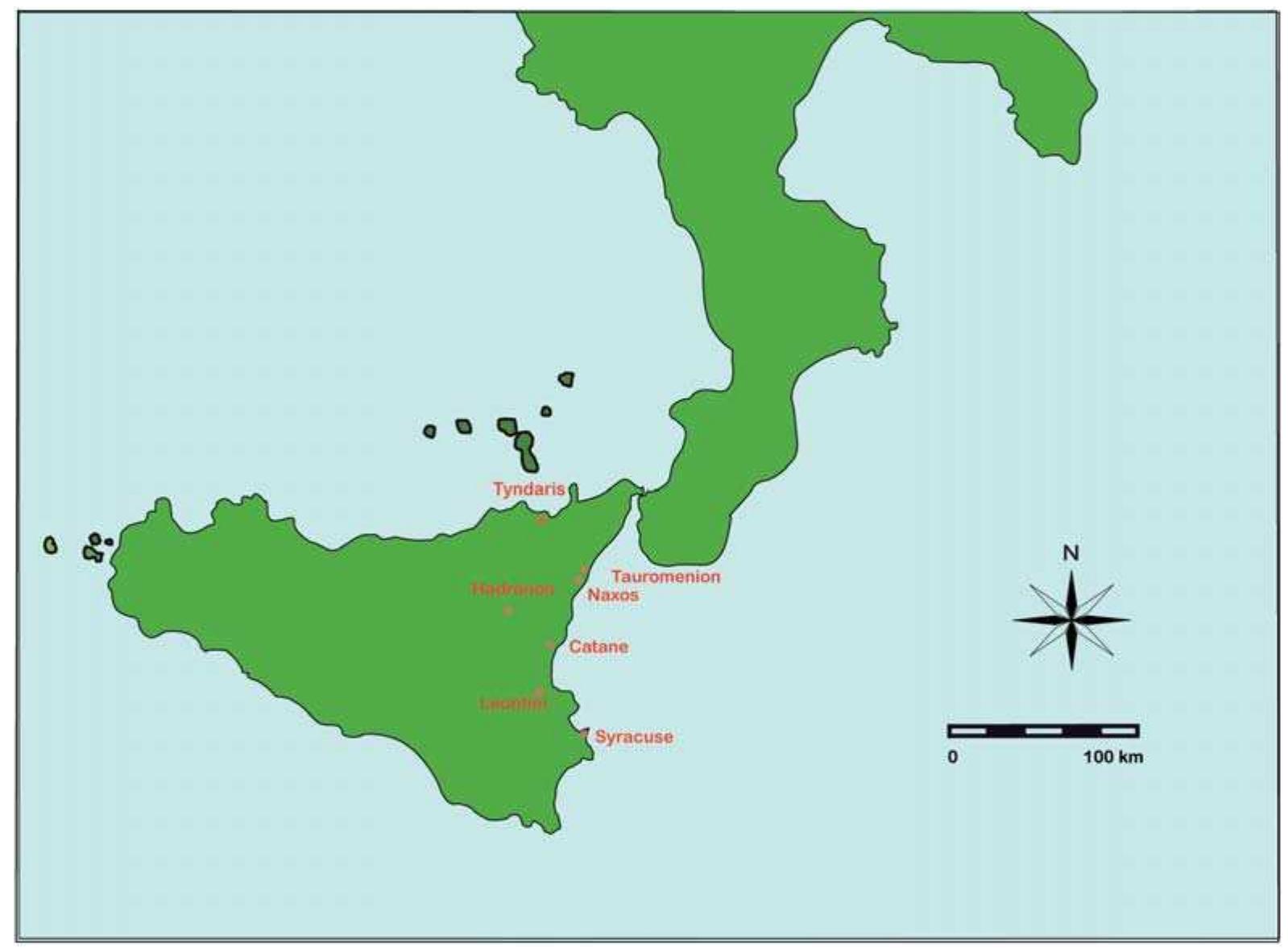 Map of sicily showing the most important sites mentioned in