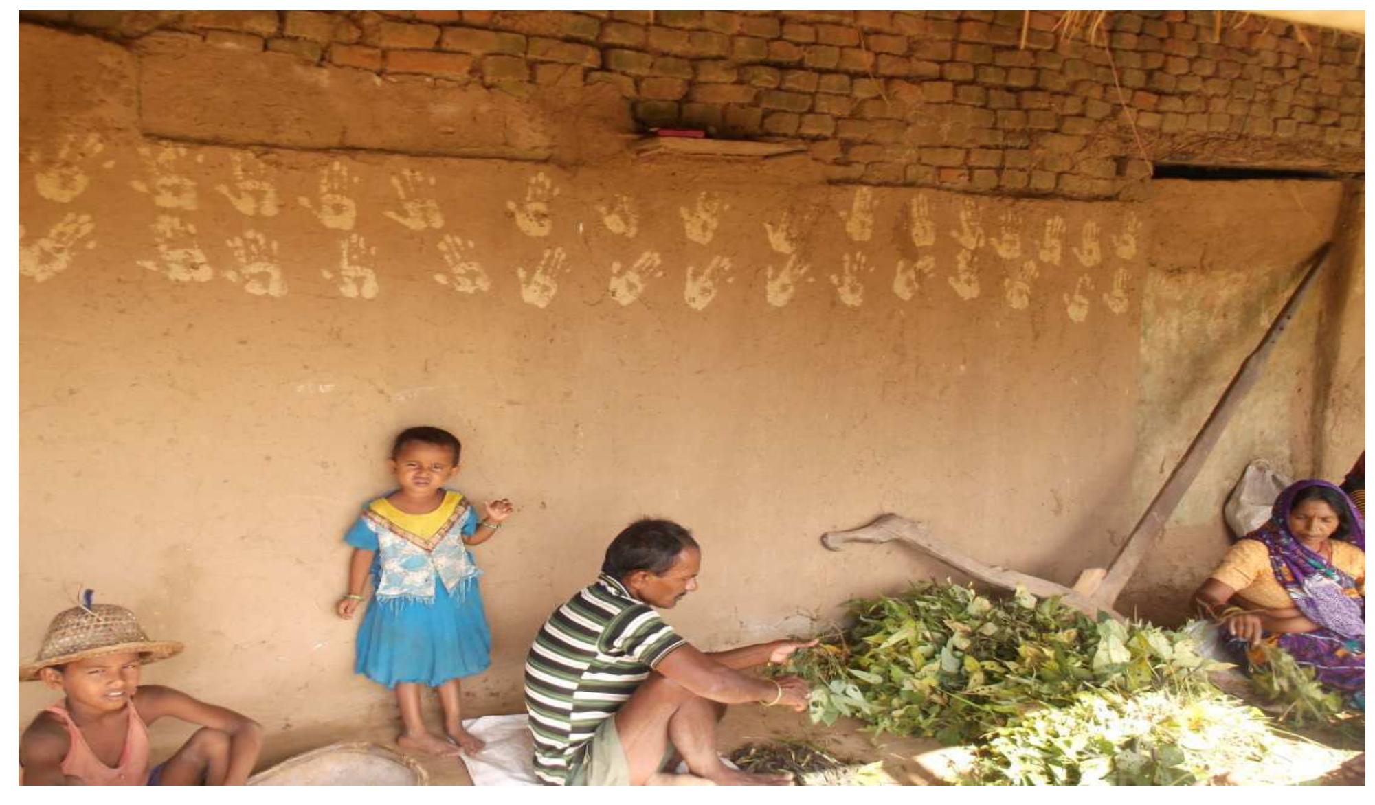 Tribal people with holy hand print on wall found in sidhhi