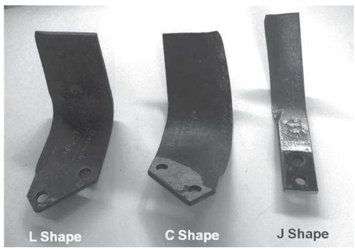 Different types of rotavator blade (mahal et al., 2012).