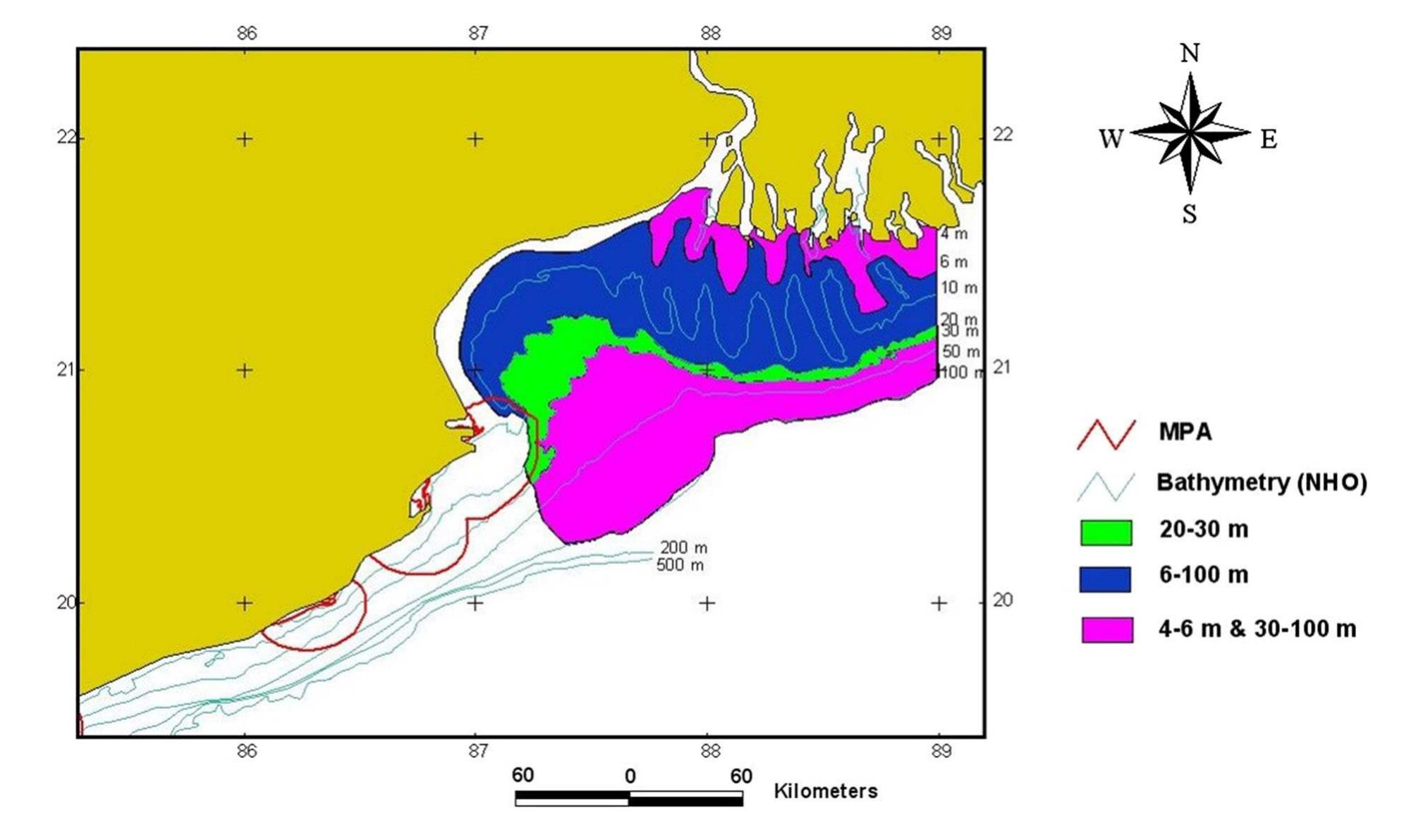 Map of the different fishing zones according to different