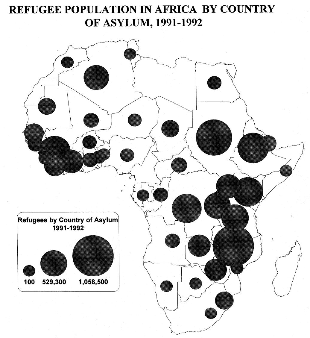 Refugee population in africa by country of asylum, 1991-1992