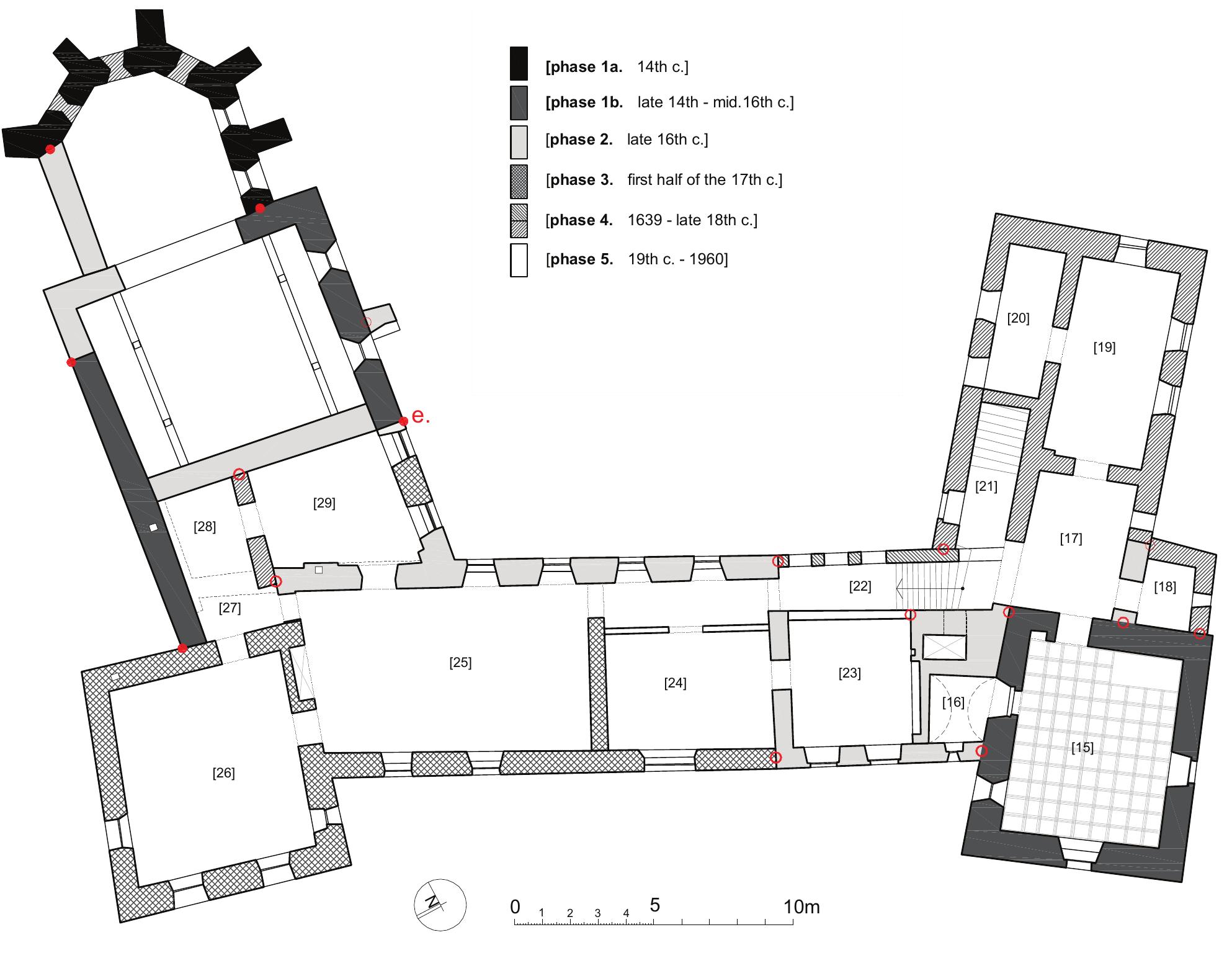 First floor plan. construction phases (drawing after 1928,