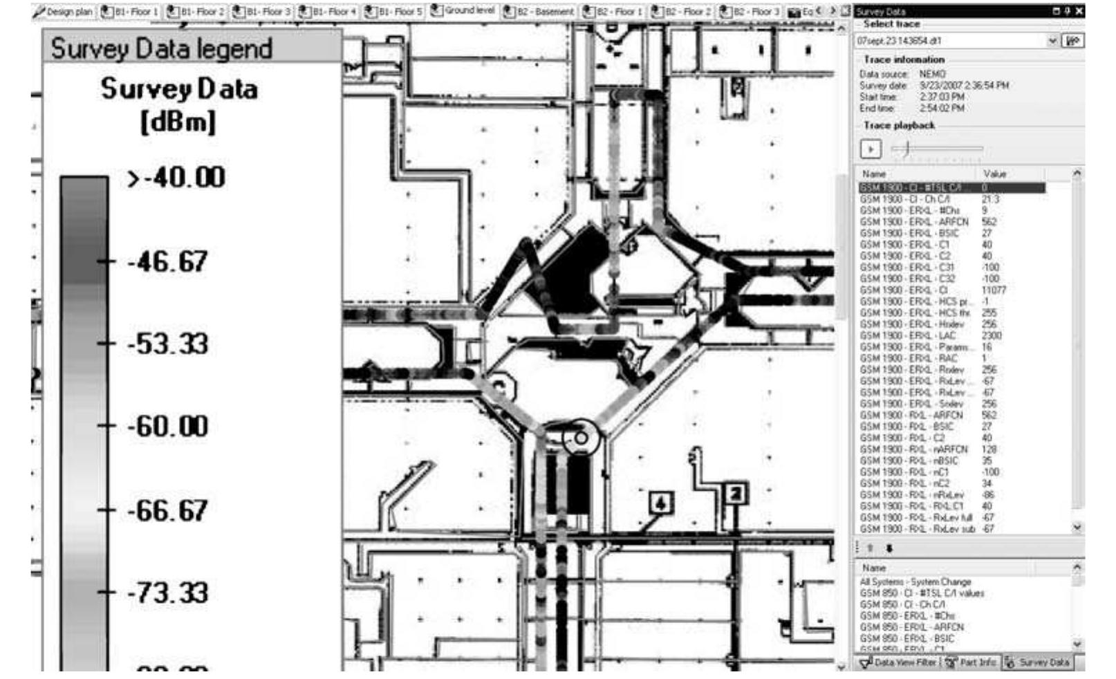 4 imported survey plot on top of the rf design floor plan;