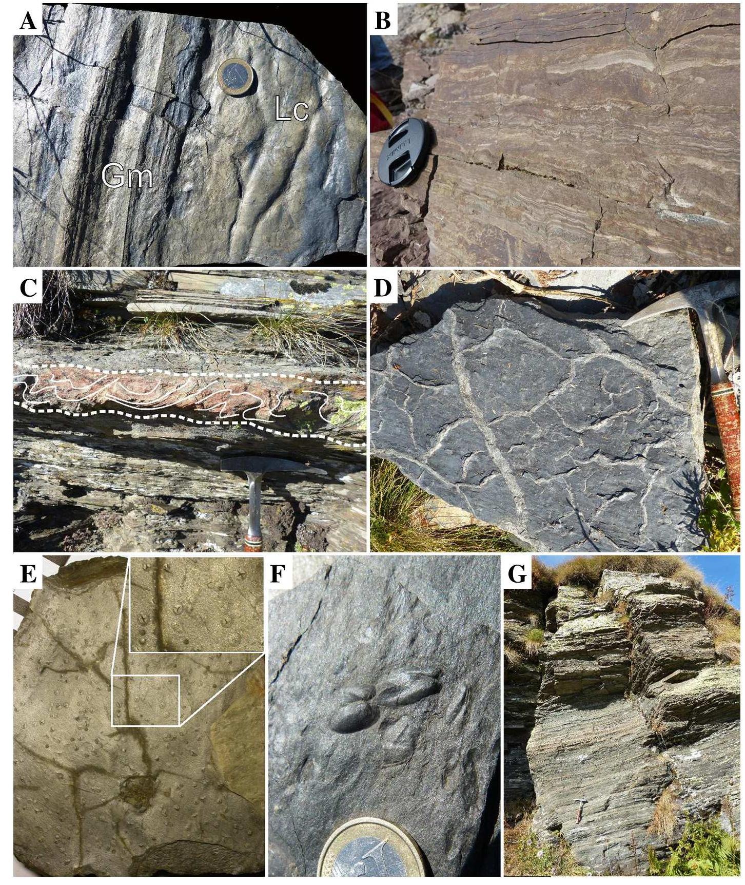 Sedimentary structures of the collio formation. a. groove