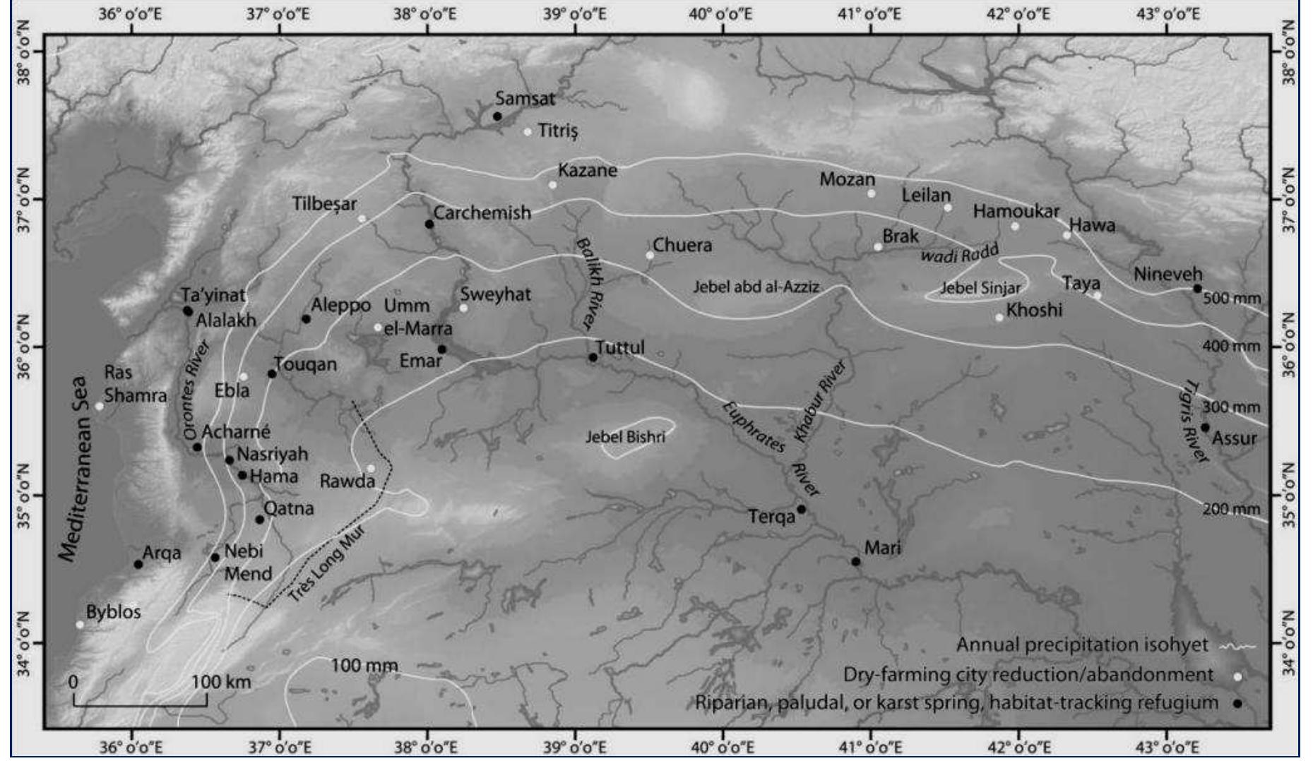 Map of syria and mesopotamia, rainfall 4.2-3.9 ka b.p.
