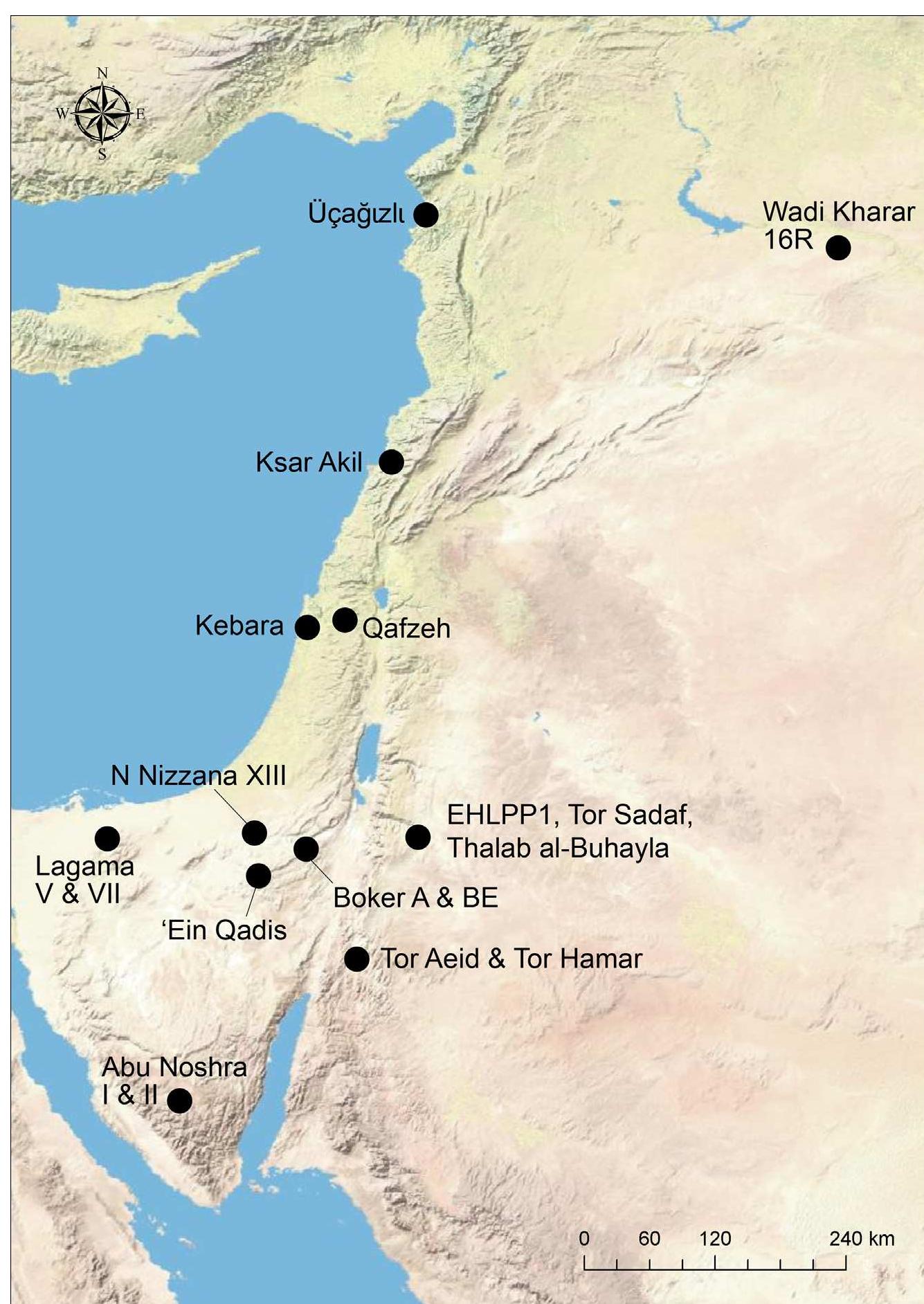 Map of the levant showing the locations of the early