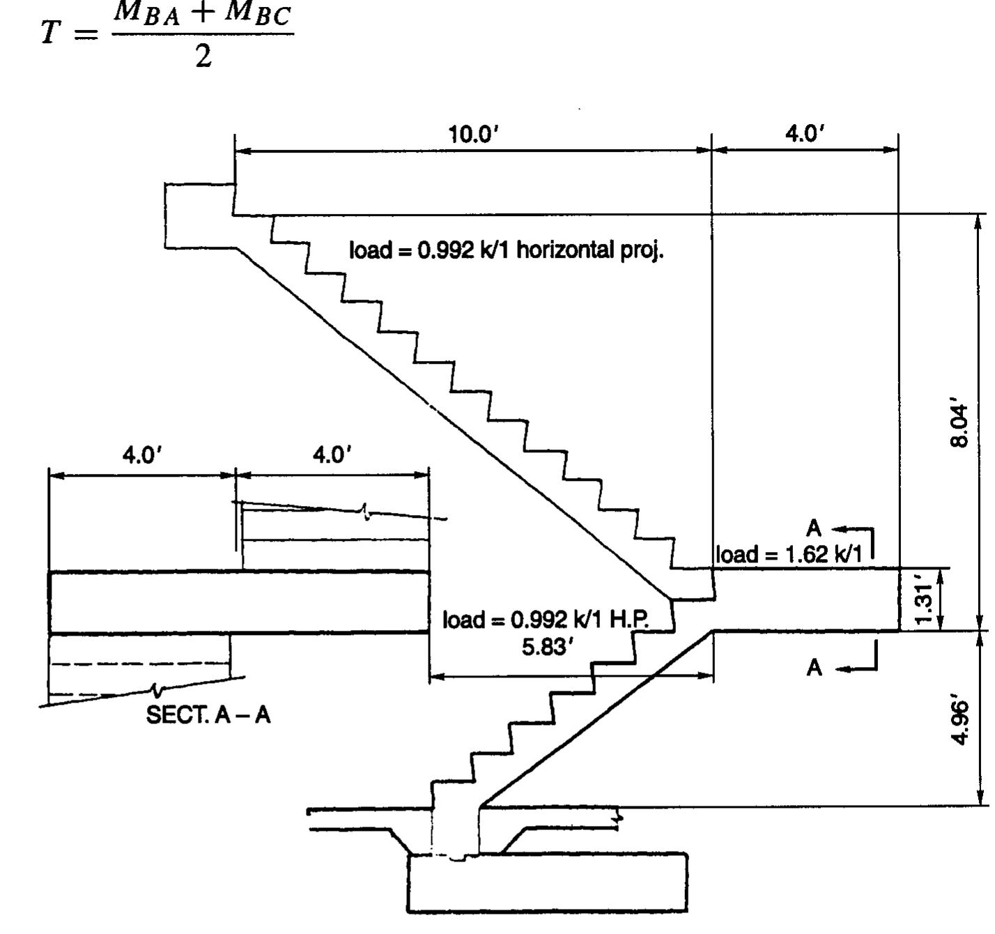 Elevation of cantilever staircase showing dimensions and