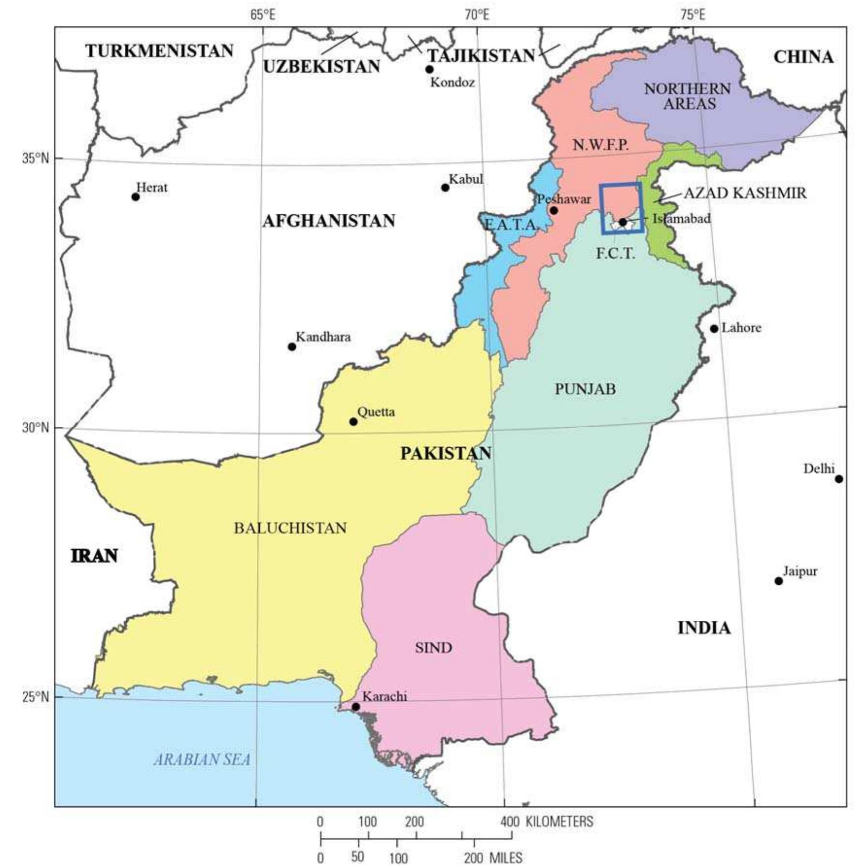 Map of the provinces of pakistan. f.a.t.a., federally