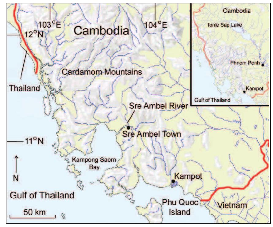 Map of southern cambodia showing location of sre ambel river