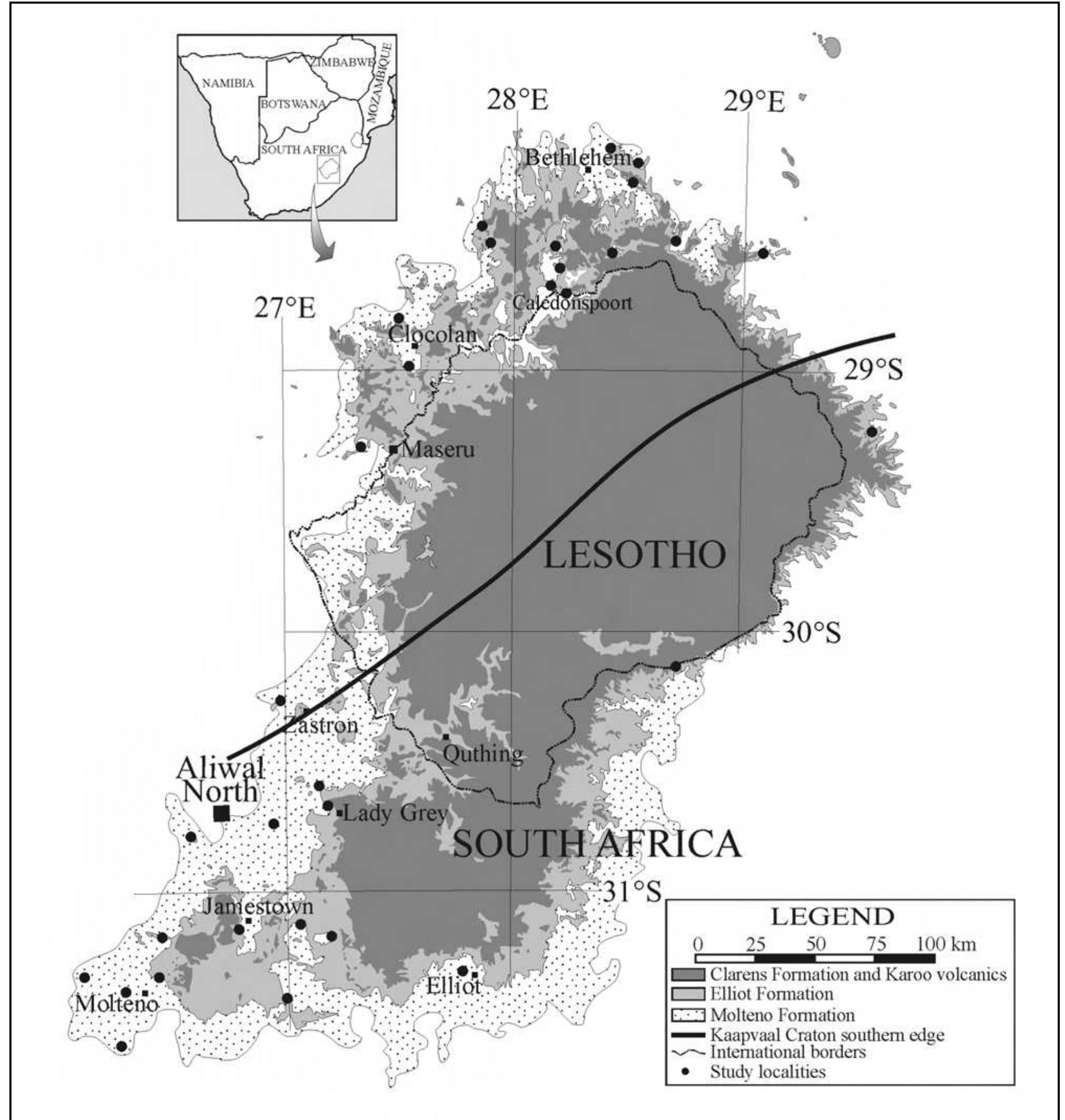 Geological map of the upper part of the karoo supergroup in