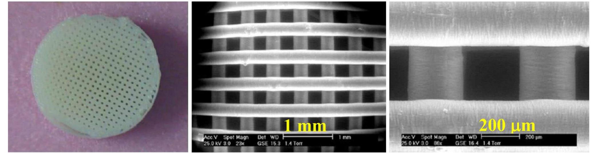 Sem images of a pcl scaffold fabricated via ped; b low