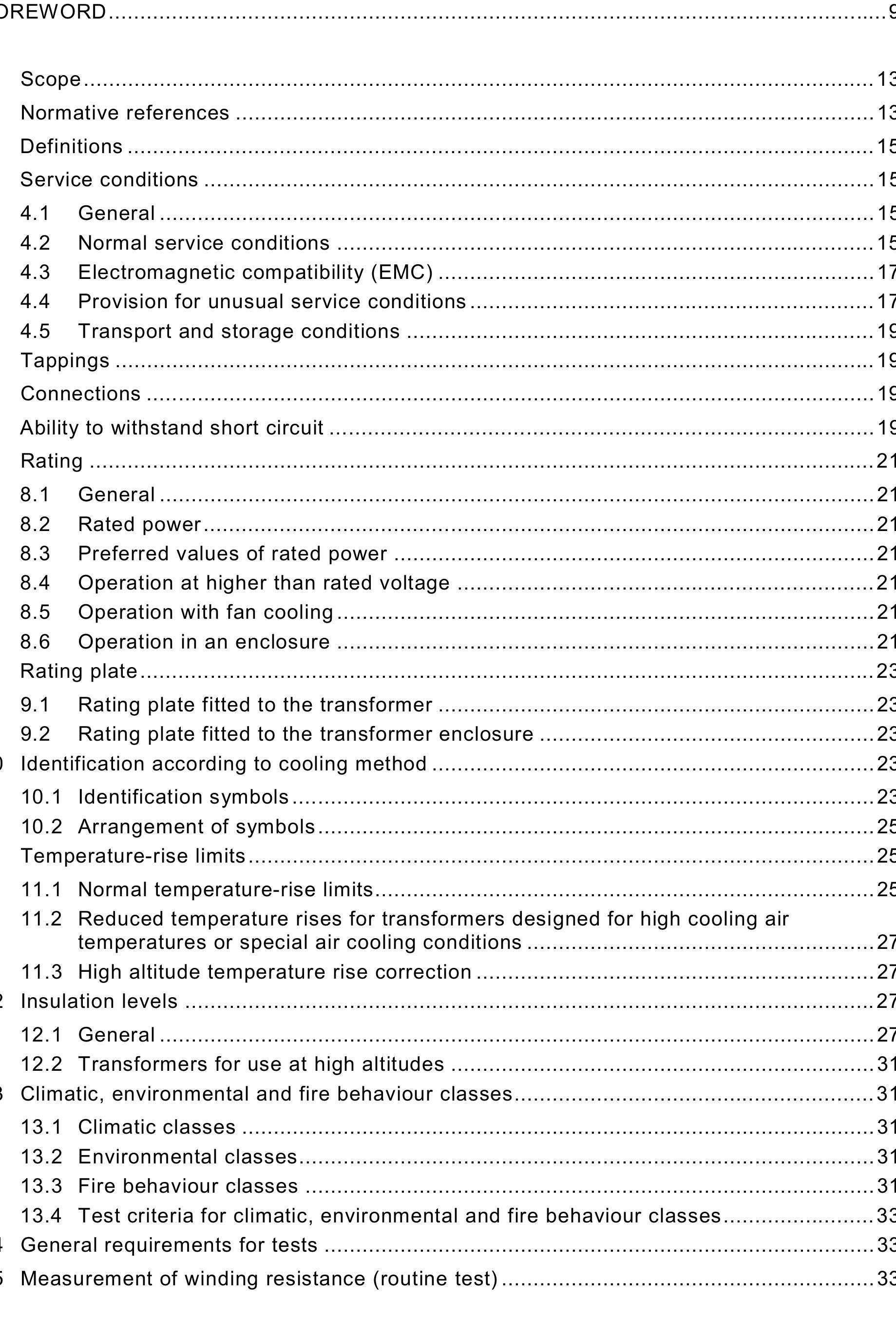 Table 1 - Power transformers – Part 11: Dry-type