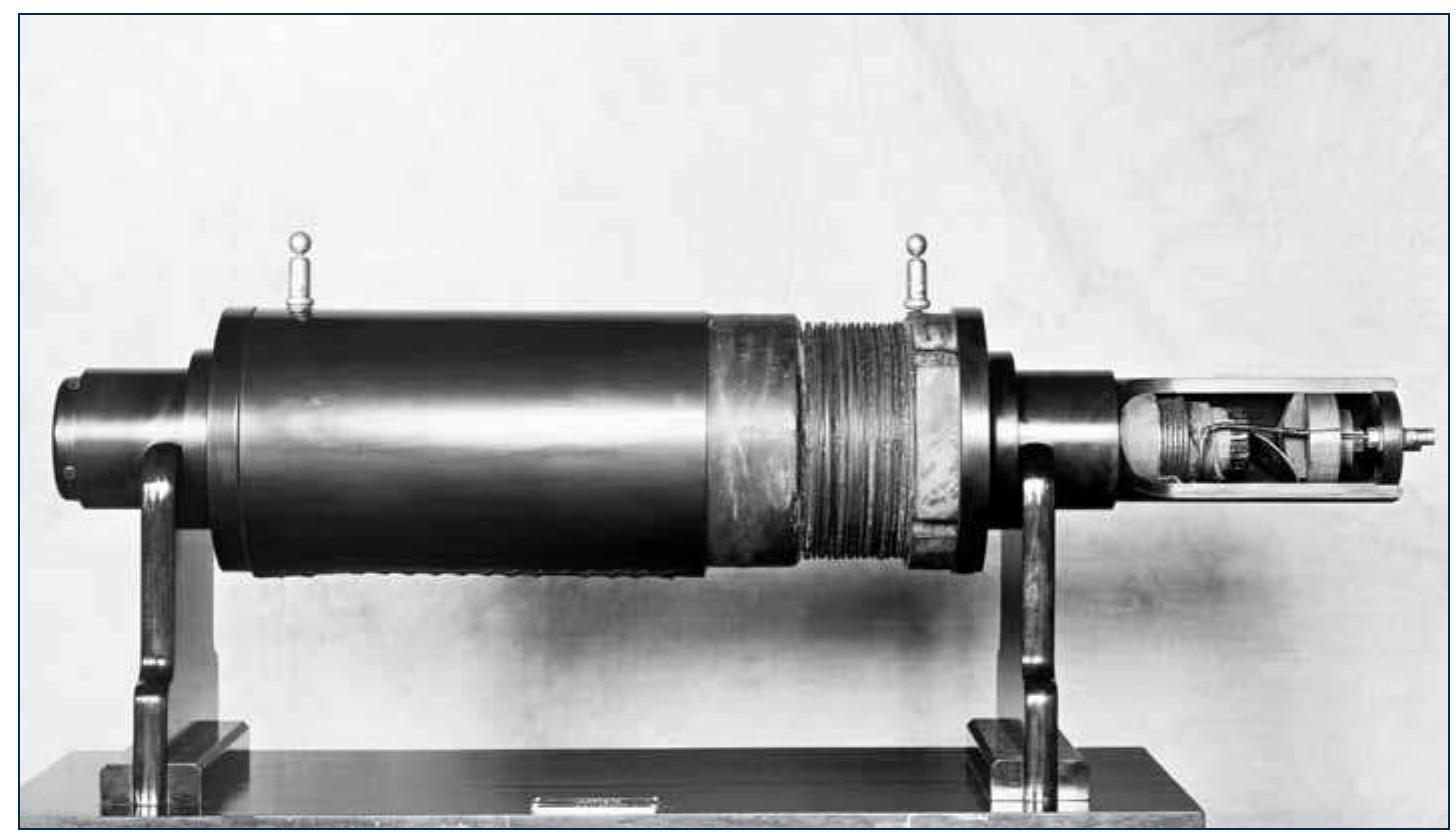 A partially sectioned large induction coil from the