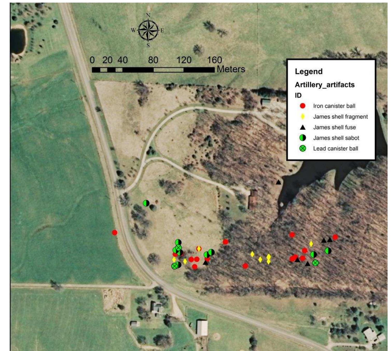 Distribution of artillery-related artifacts. the