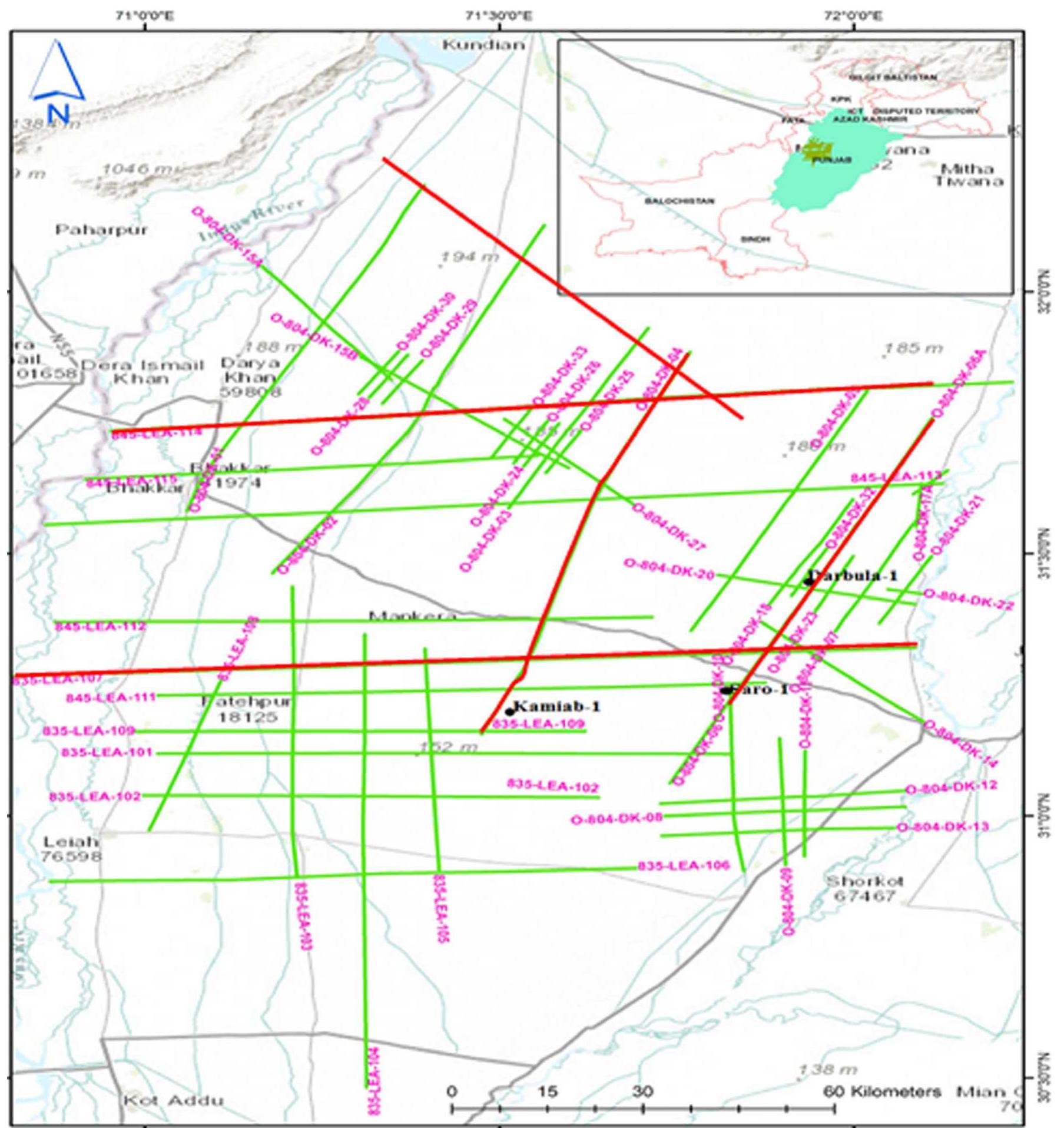 Base map showing location of seismic lines used in mapping