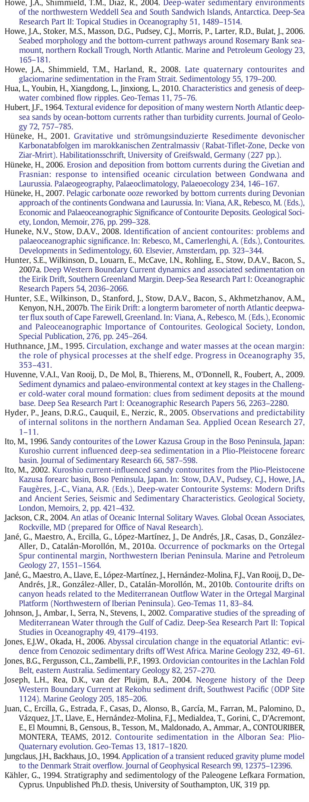 Table 4 - Contourites and associated sediments controlled by