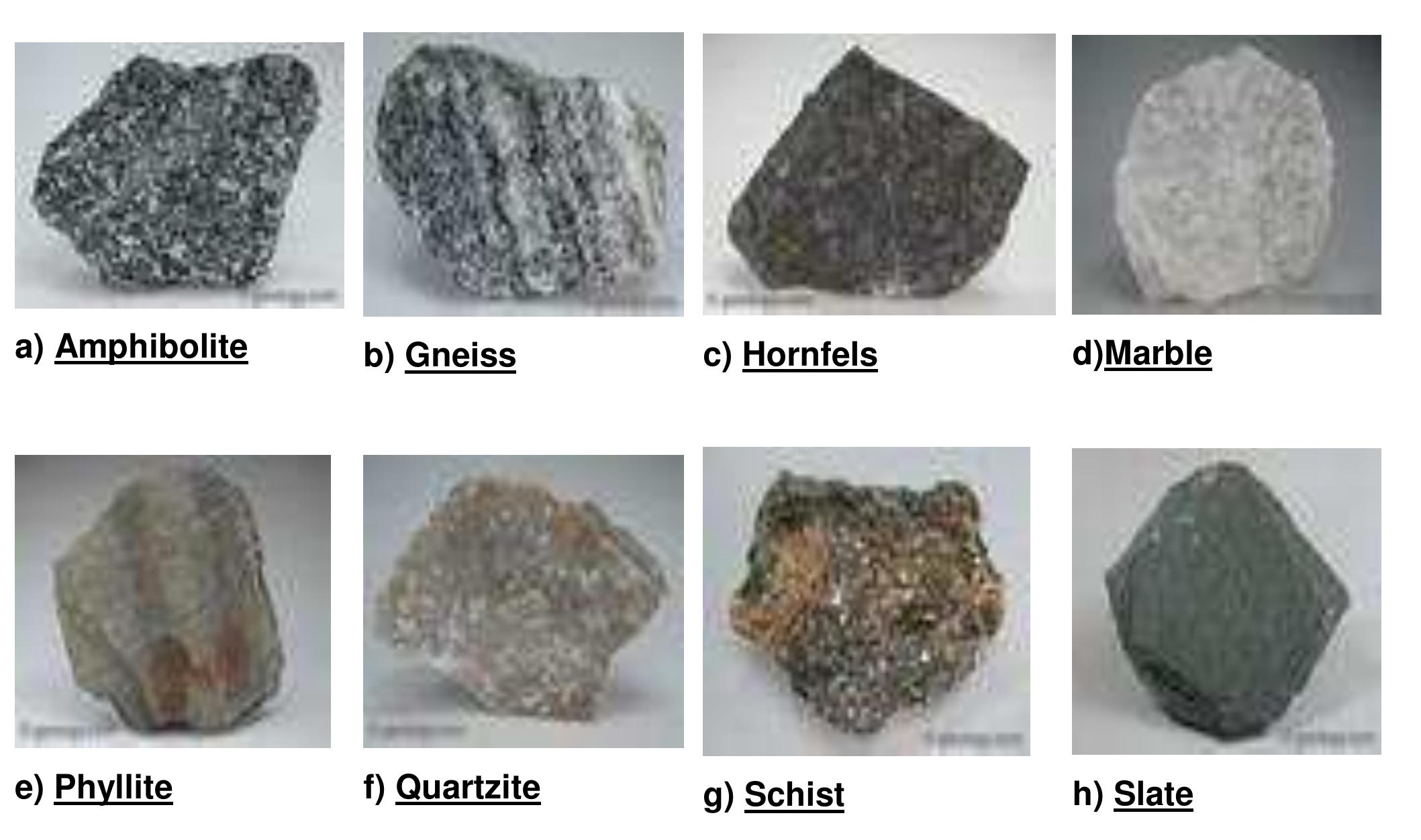 Plate 2.3 images of types of metamorphic rocks. [21]