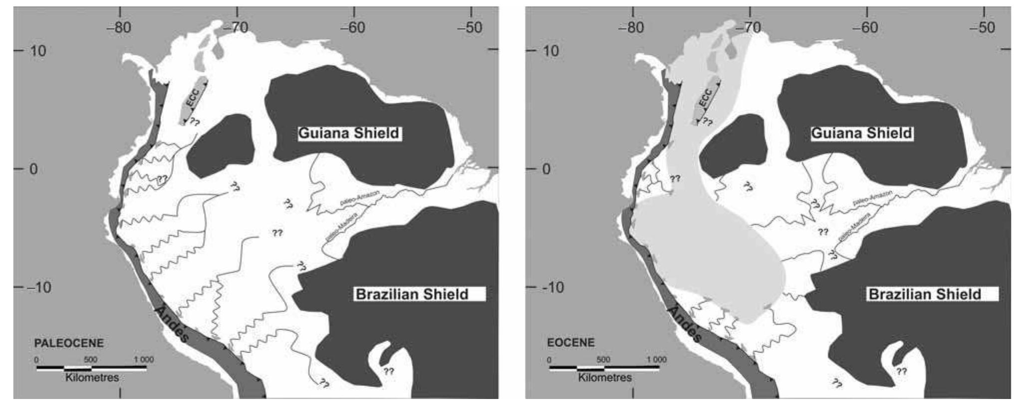 8 paleogene palaeogeographic maps; black lines with black