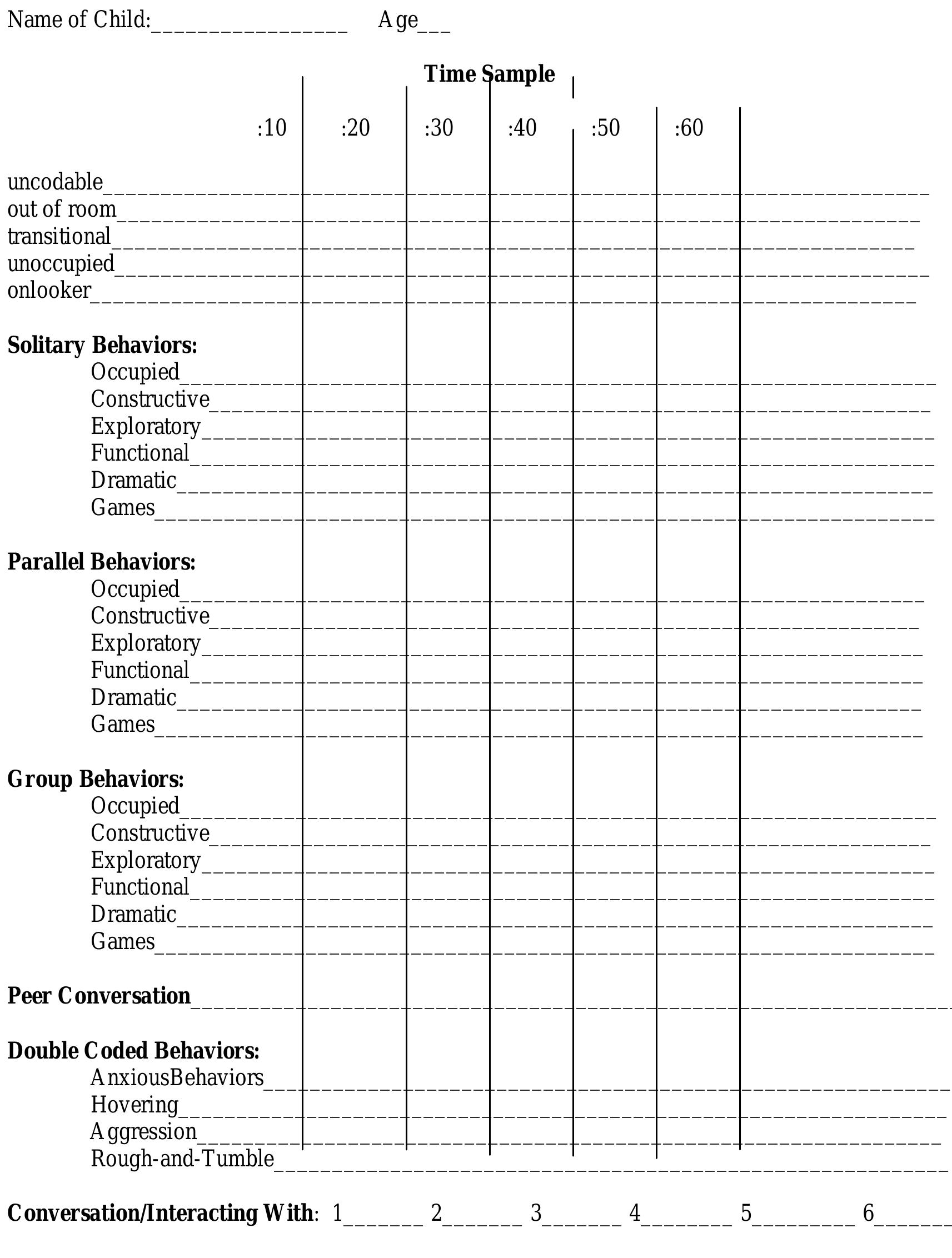 Sample of play observation scale c oding sheet
