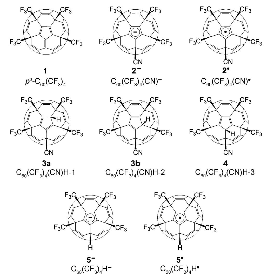 Drawings of molecular structures of fullerene derivatives