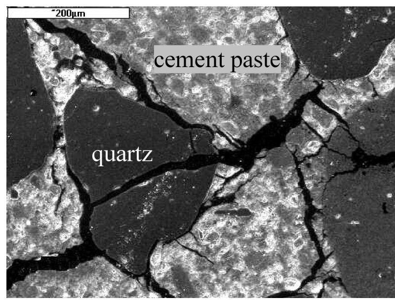 The microstructure of concrete heated to 600°c (sem, 50x),