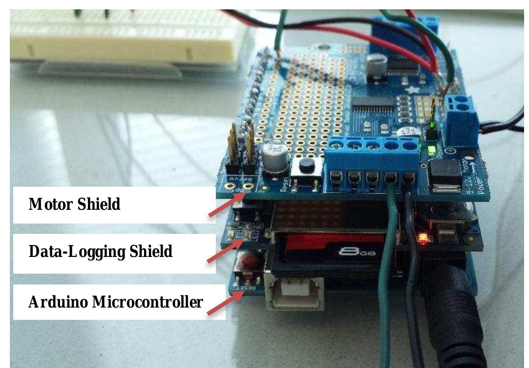 -1: arduino and stacked motor shield and data-logging
