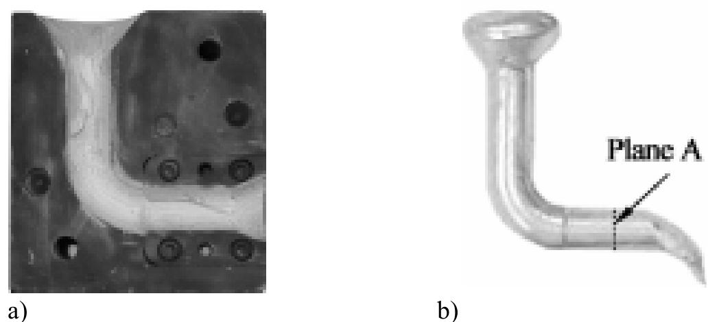 Photographs of (a) the steel elbow-shaped die used in this