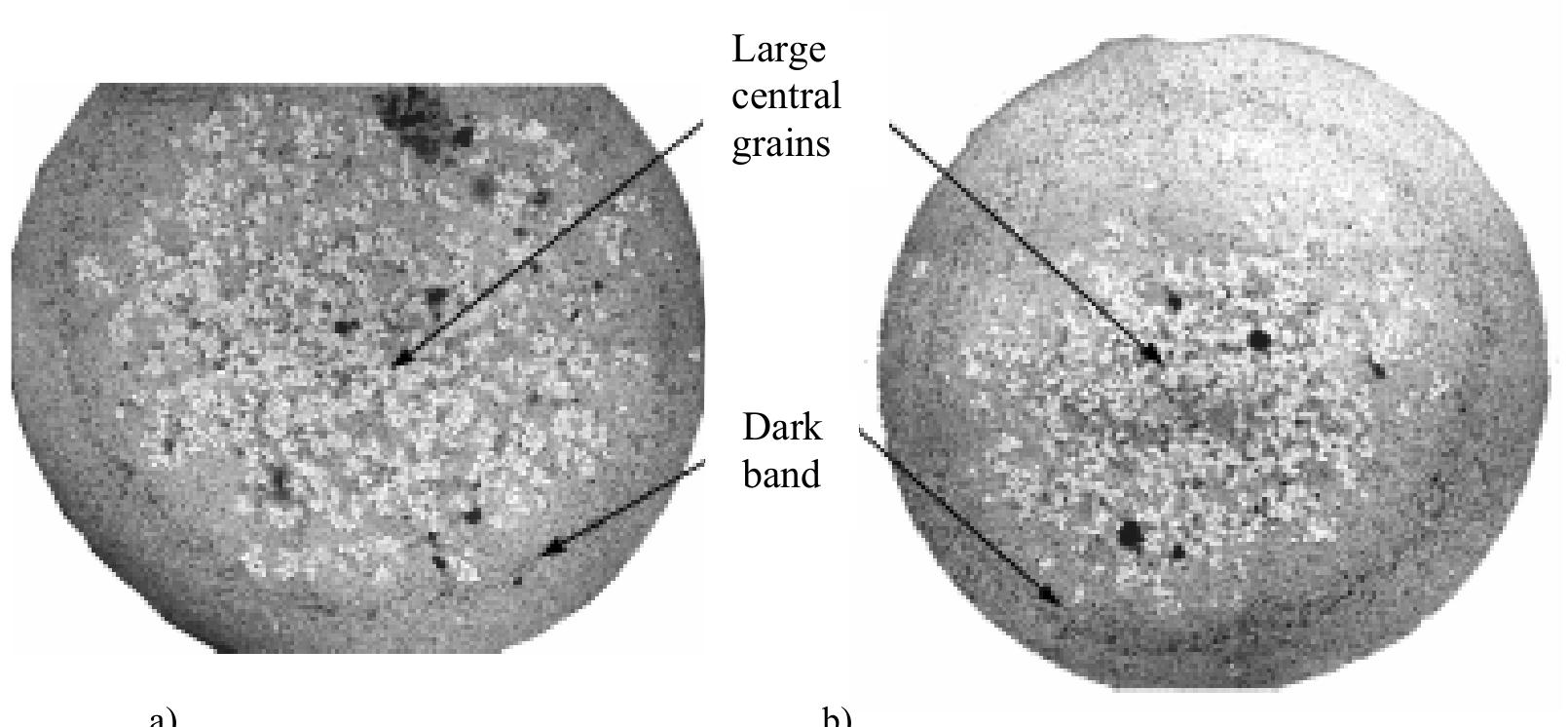 Macrographs of the cross-section showing dark bands
